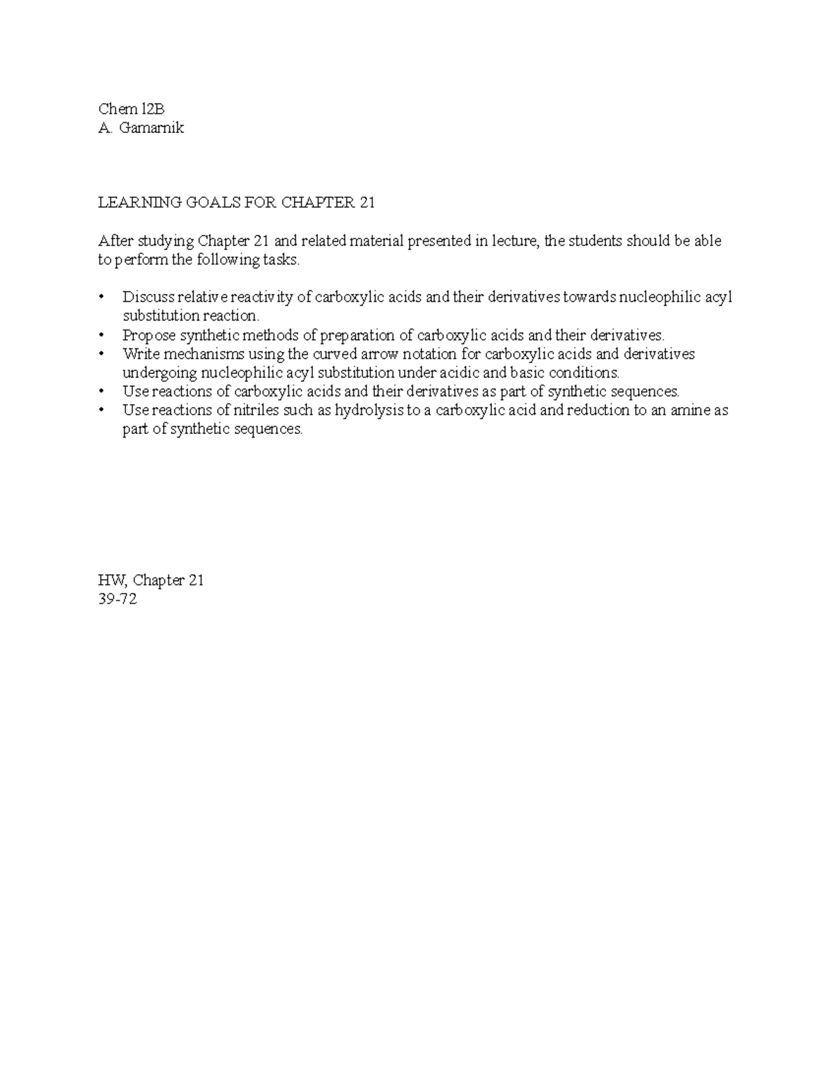 12Bgoals 21Klein - Learning Goals / Study Guide - Chem l2B A. Gamarnik ...