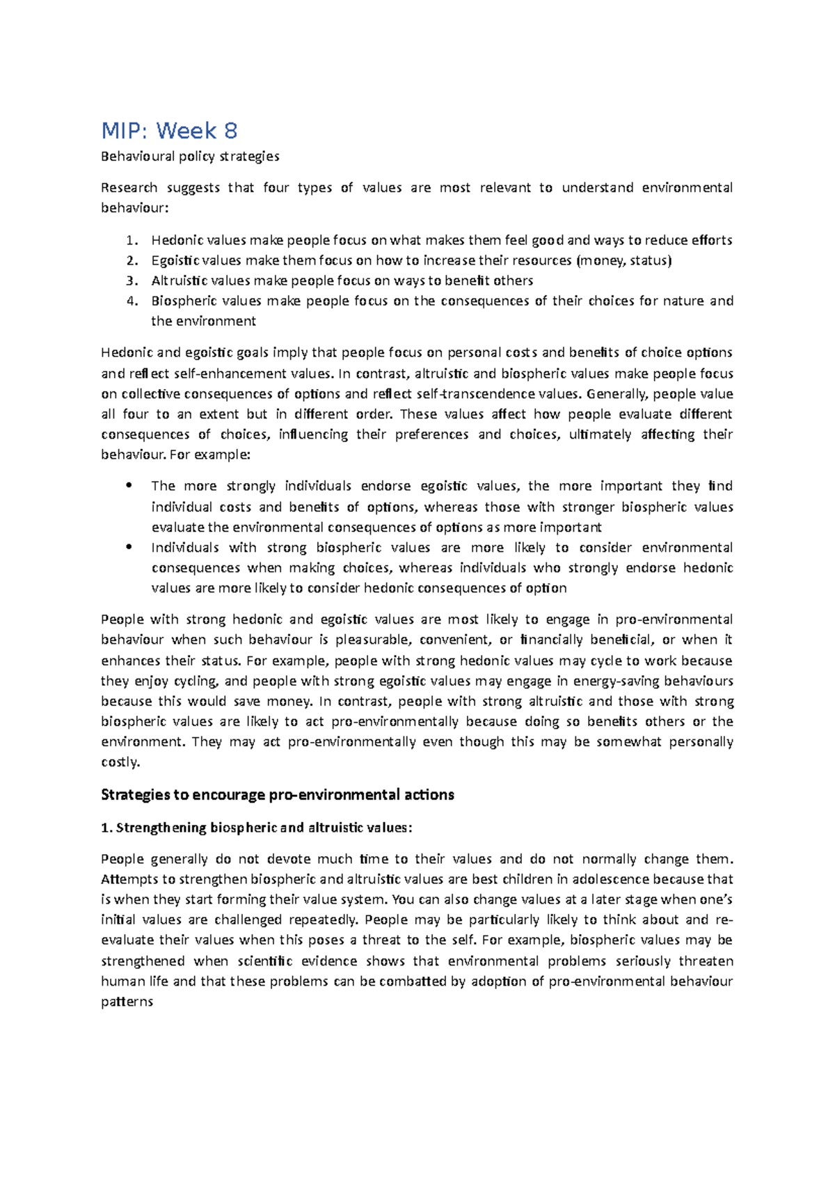 Mip Week 8 - Summary of MIP Week 8 - MIP: Week 8 Behavioural policy ...