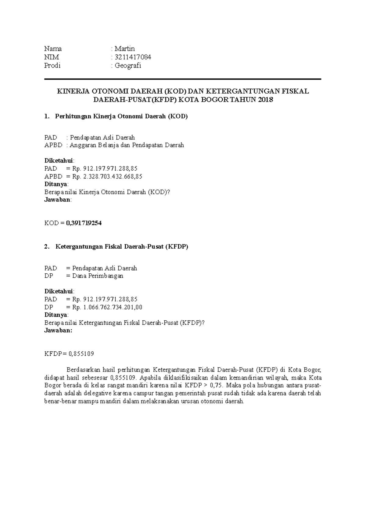 Analisis KOD DAN KFDP Martin Reynaldi 3211417084 - Nama : Martin NIM ...