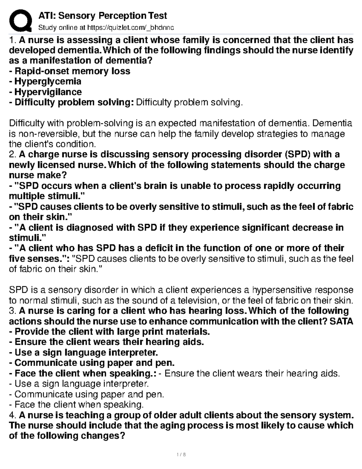 Ati sensory perception test - Study online at quizlet/_bhdnnc A nurse ...
