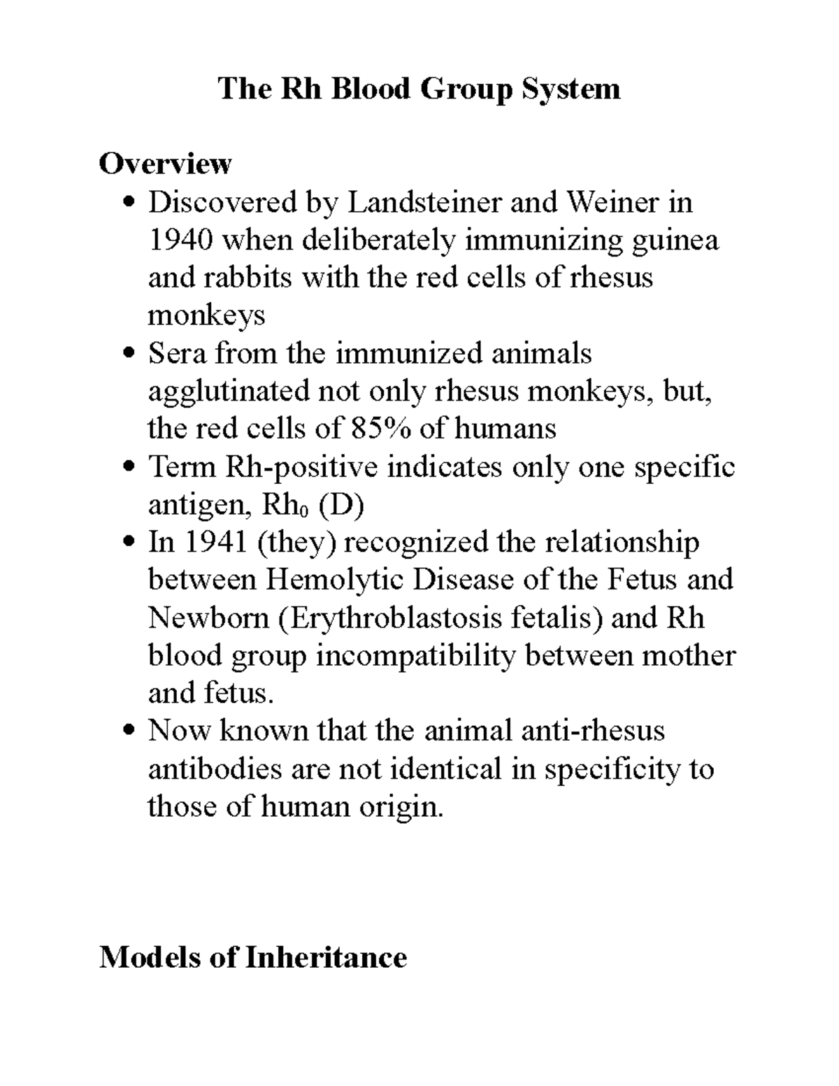 RH Blood Group System - hematology - The Rh Blood Group System Overview ...