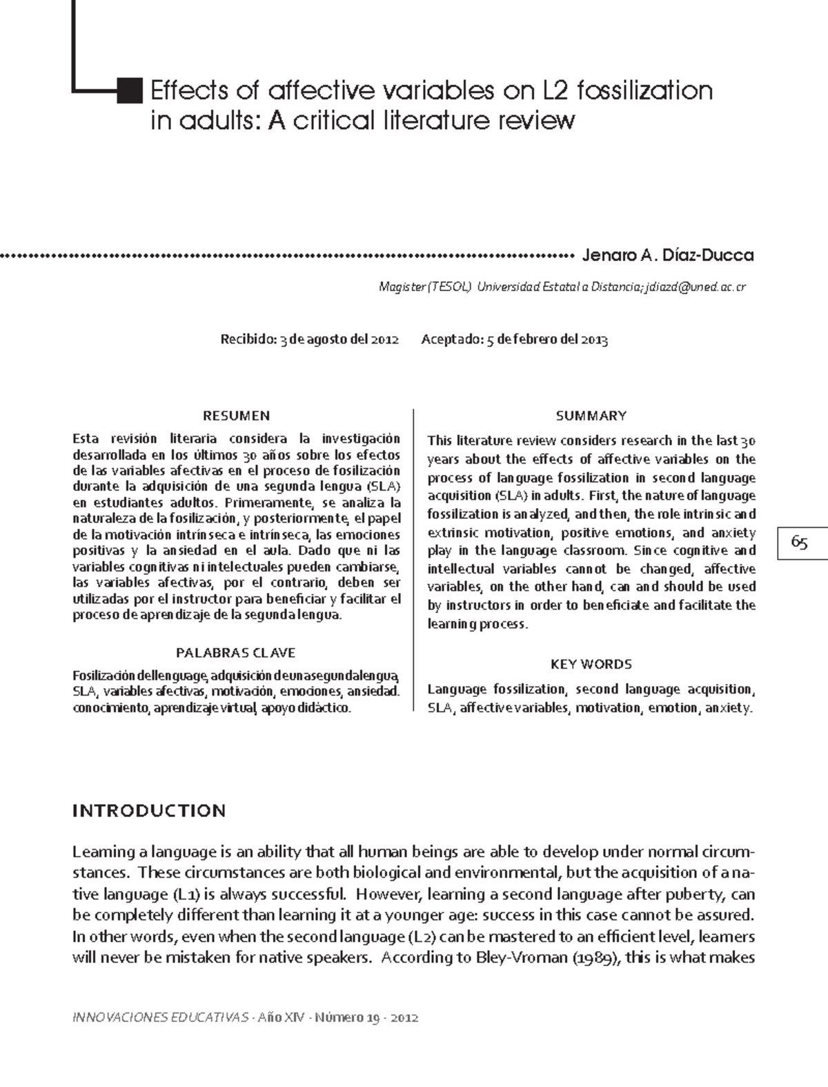 Effects of affective variables on L2 fossilization in adults: A ...
