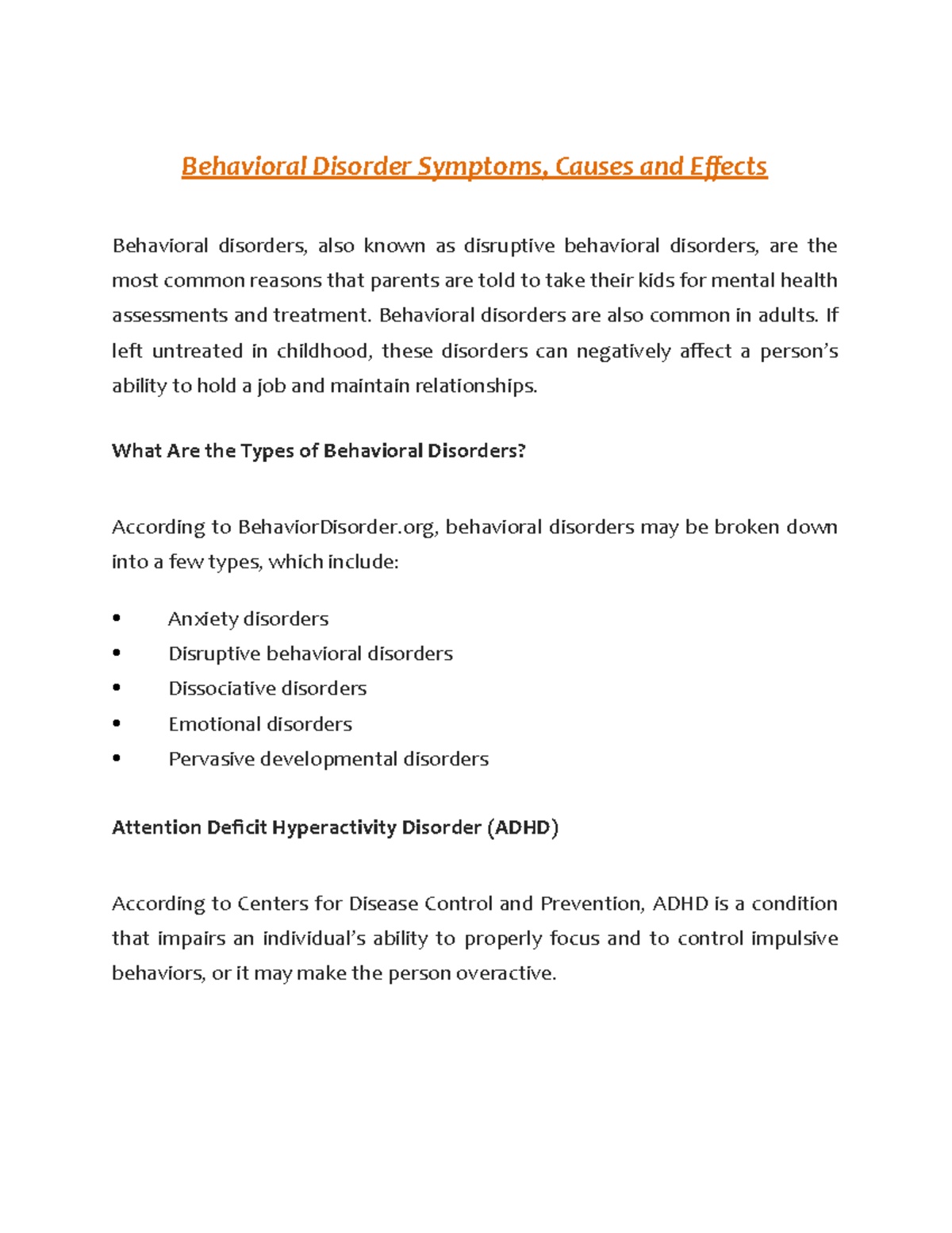 Behavioral Disorder Symptoms Notes - Behavioral Disorder Symptoms ...