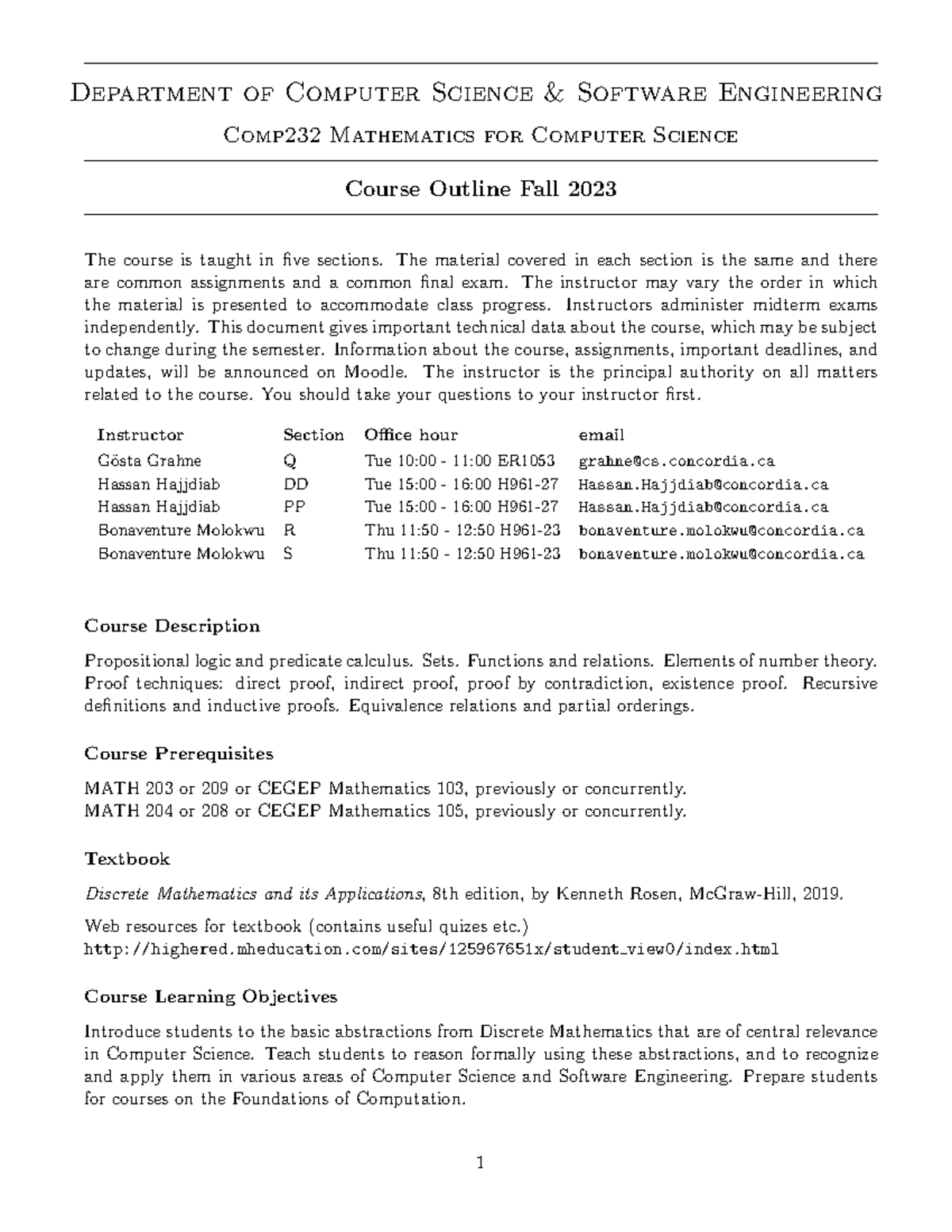 Outline 232 Fall 2023 - Department of Computer Science & Software ...