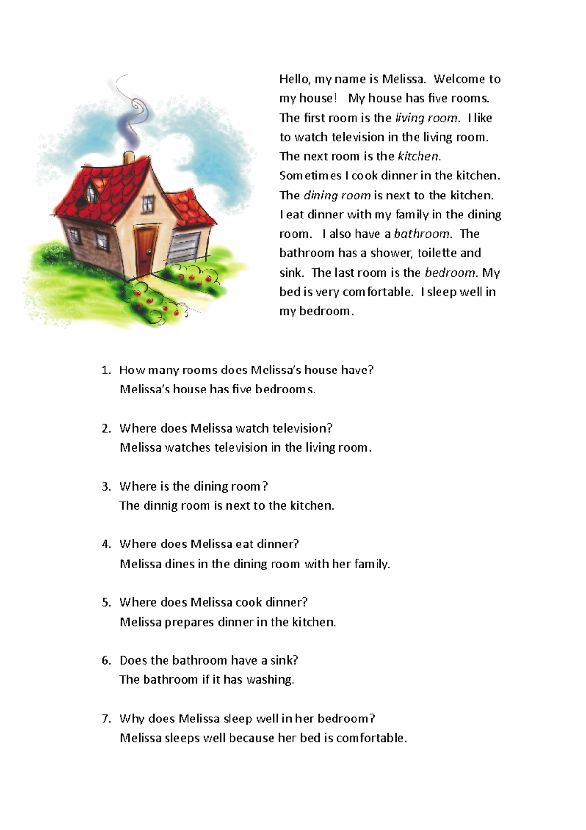 My House reading activities unit 4-week 10 - Hello, my name is Melissa ...
