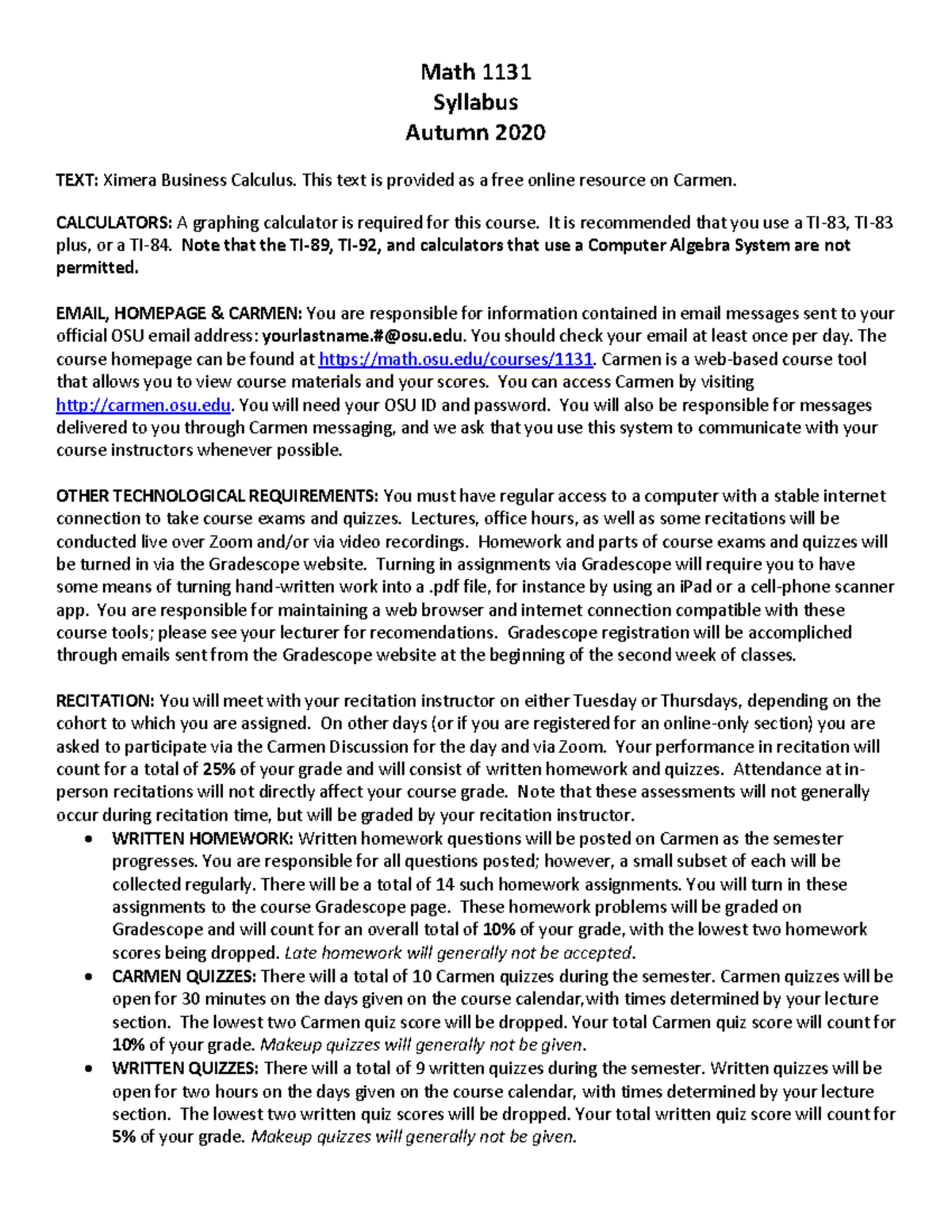 1131 syllabus au2020 intro to the class - N 531 - MSU - Studocu