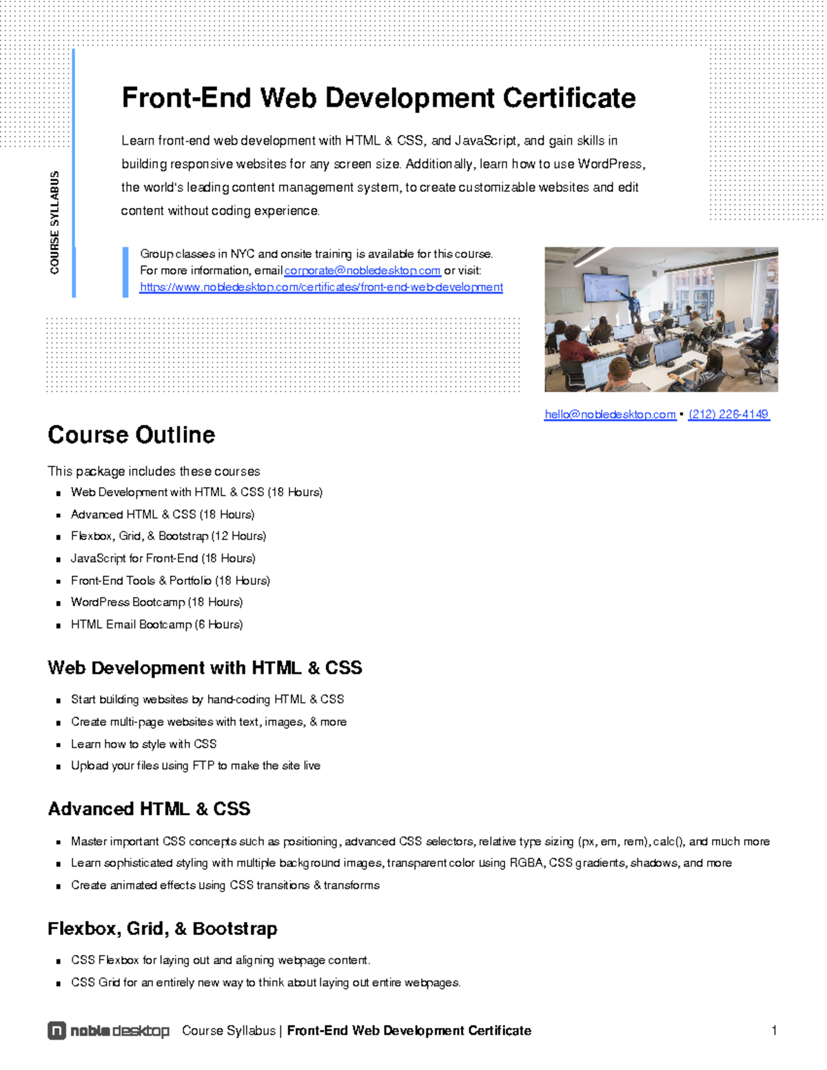 Front end web development certificate syllabus - Course Outline This ...