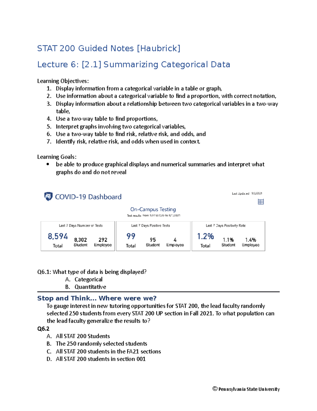 Lecture 6 guided notes - STAT 200 Guided Notes [Haubrick] Lecture 6: [2 ...