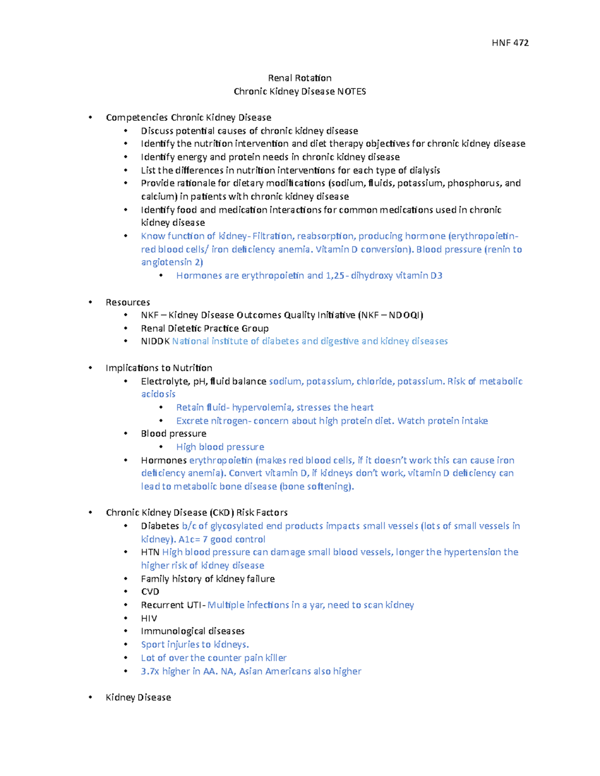 Renal Rotation CKD Notes 1 - Renal Rotation Chronic Kidney Disease ...