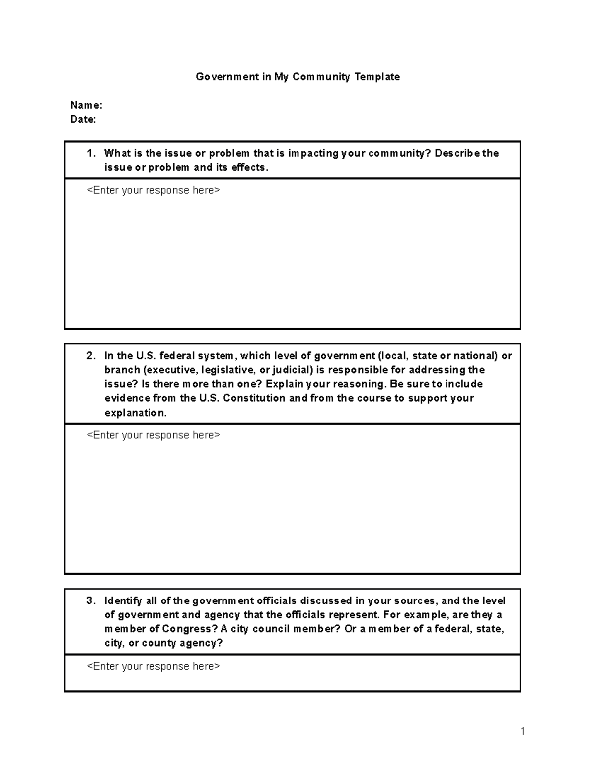 Government in My Community Template - Government in My Community ...
