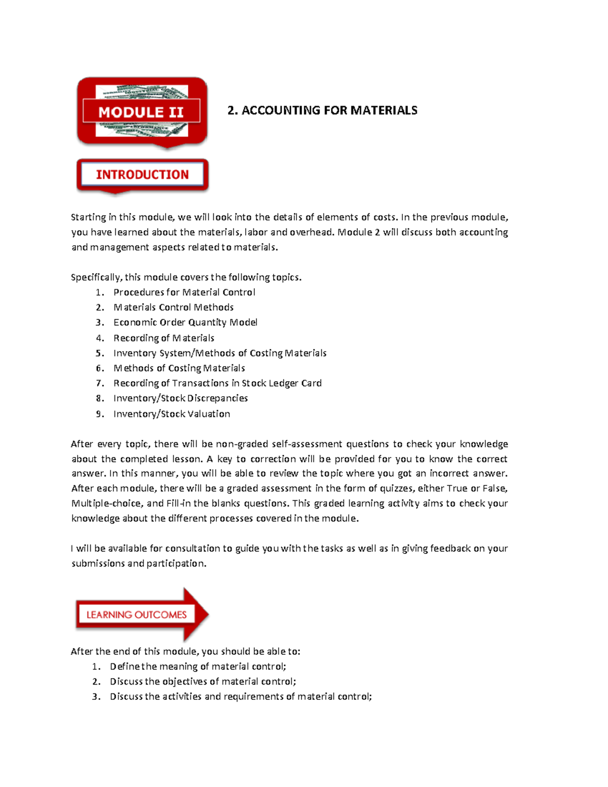 Module 2 Accounting FOR Materials - Warning: TT: undefined function: 32 Warning: TT: undefined ...