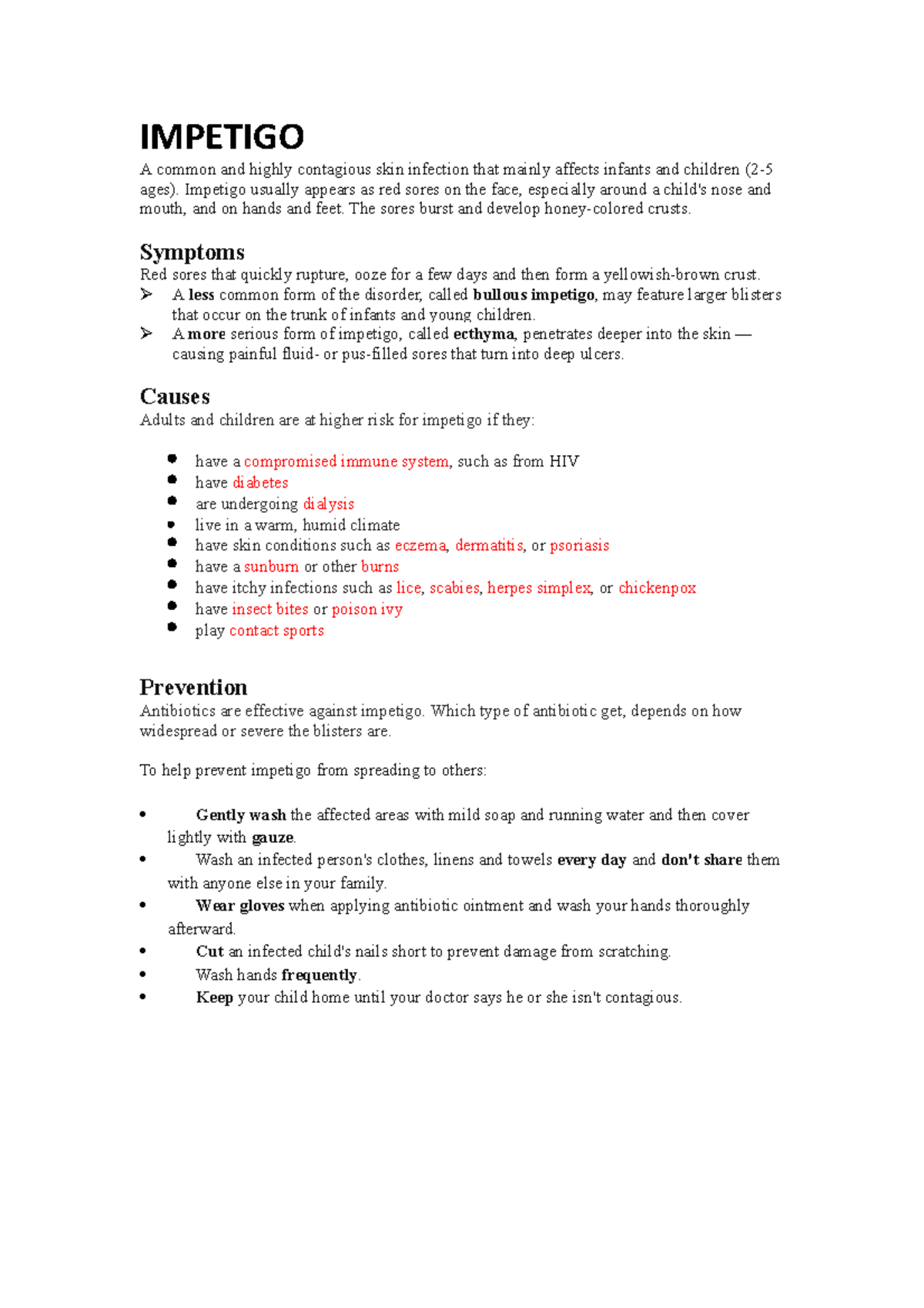 Impetigo - IMPETIGO A common and highly contagious skin infection that ...