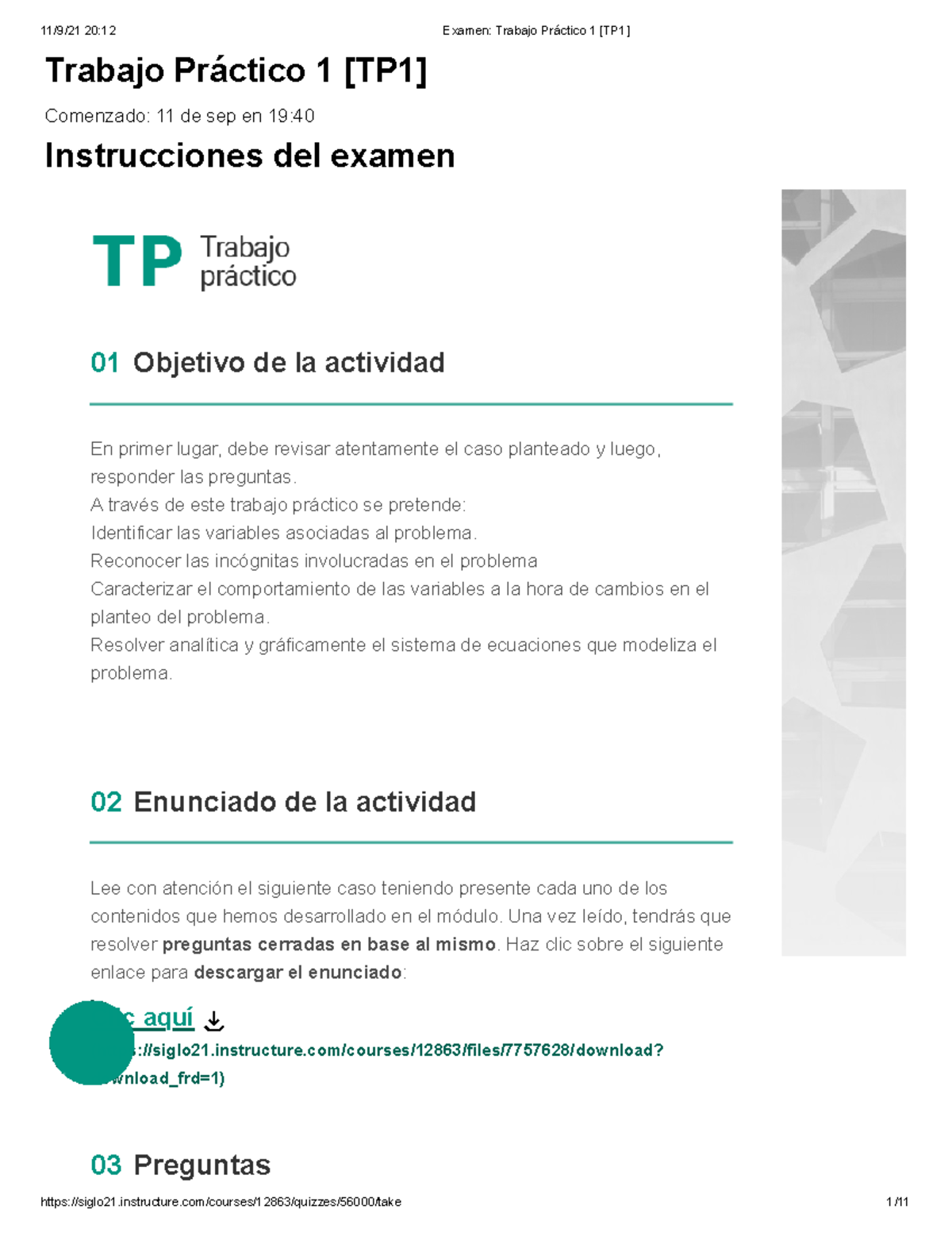 Examen Trabajo Práctico 1 Tp1 Trabajo Práctico 1 Tp1 Comenzado