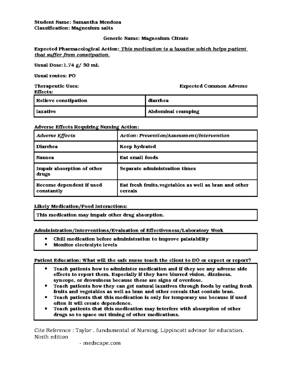 Magnesium - Usual Dose:1 g/ 30 mL Usual routes: PO Therapeutic Uses ...
