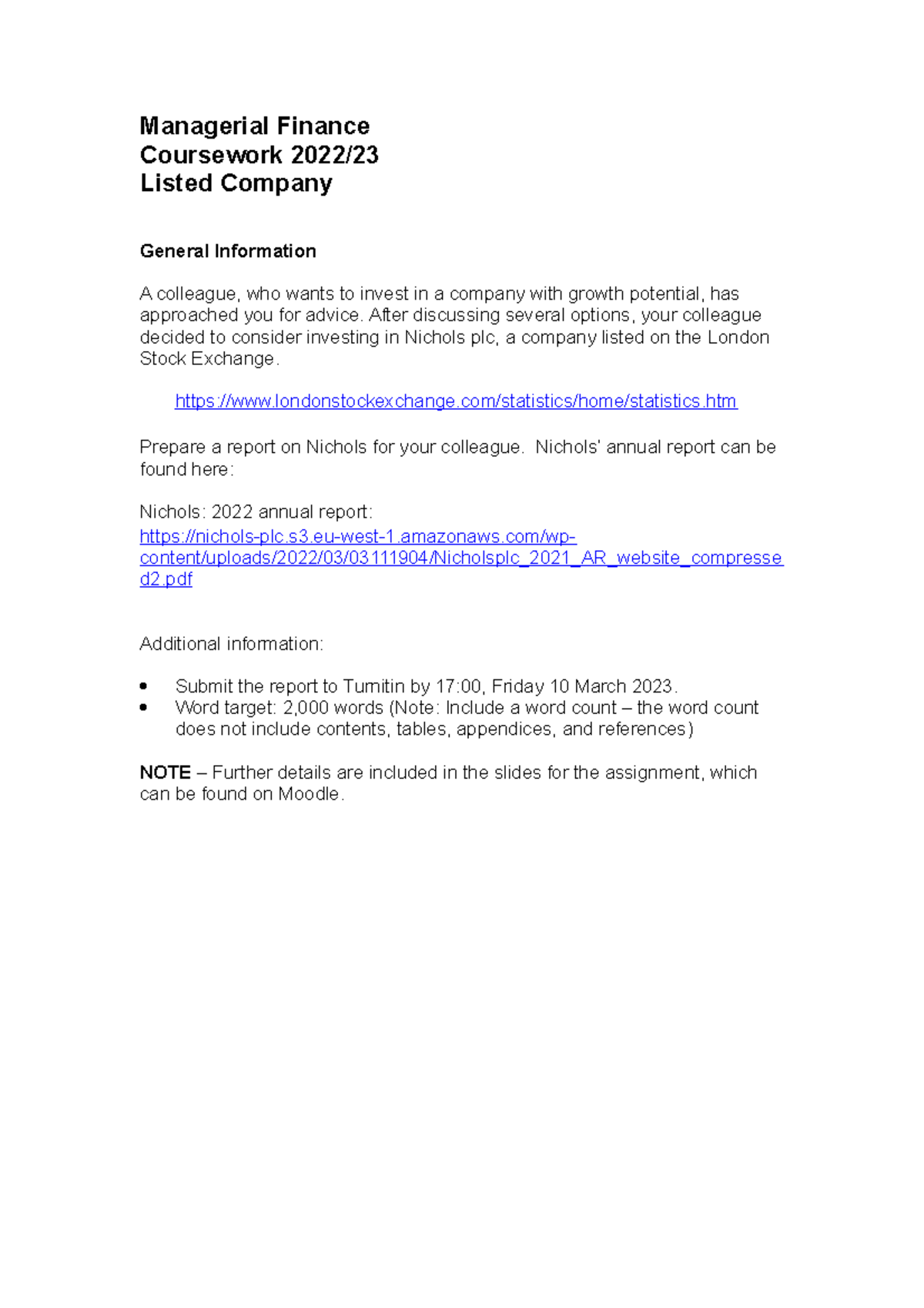 Managerial Finance - Coureswork - 2022-23 - Managerial Finance ...