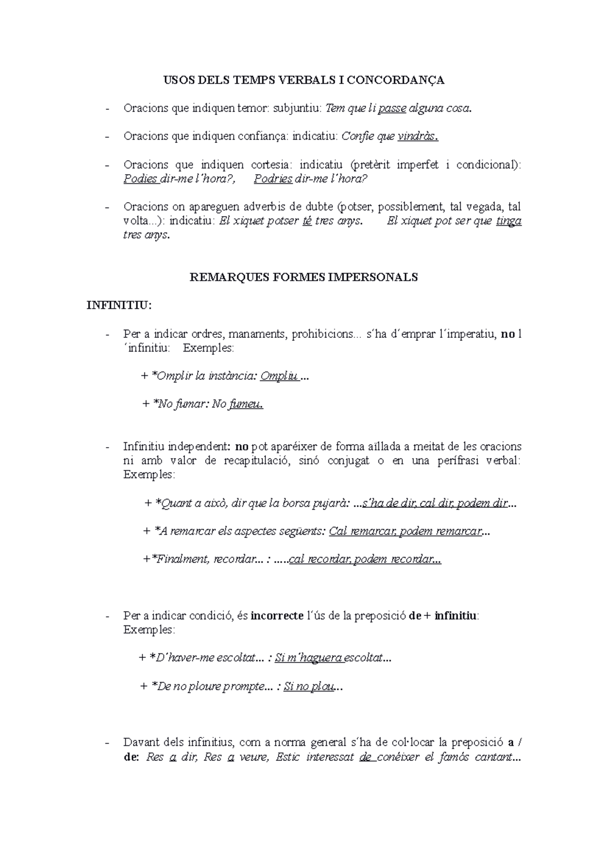 Usos temps verbals i concordança superior (04 03 2019 ) - USOS DELS ...