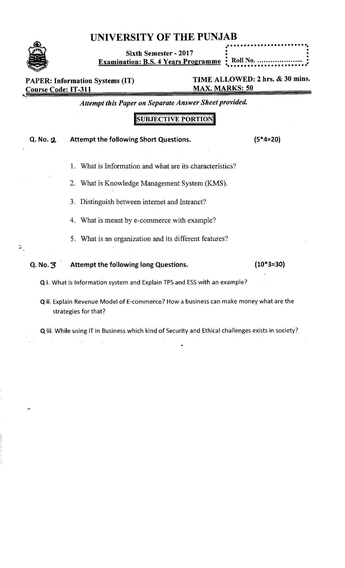 Information PP - PAPER:Information Systems (IT) UNIVERSITY OF THE ...