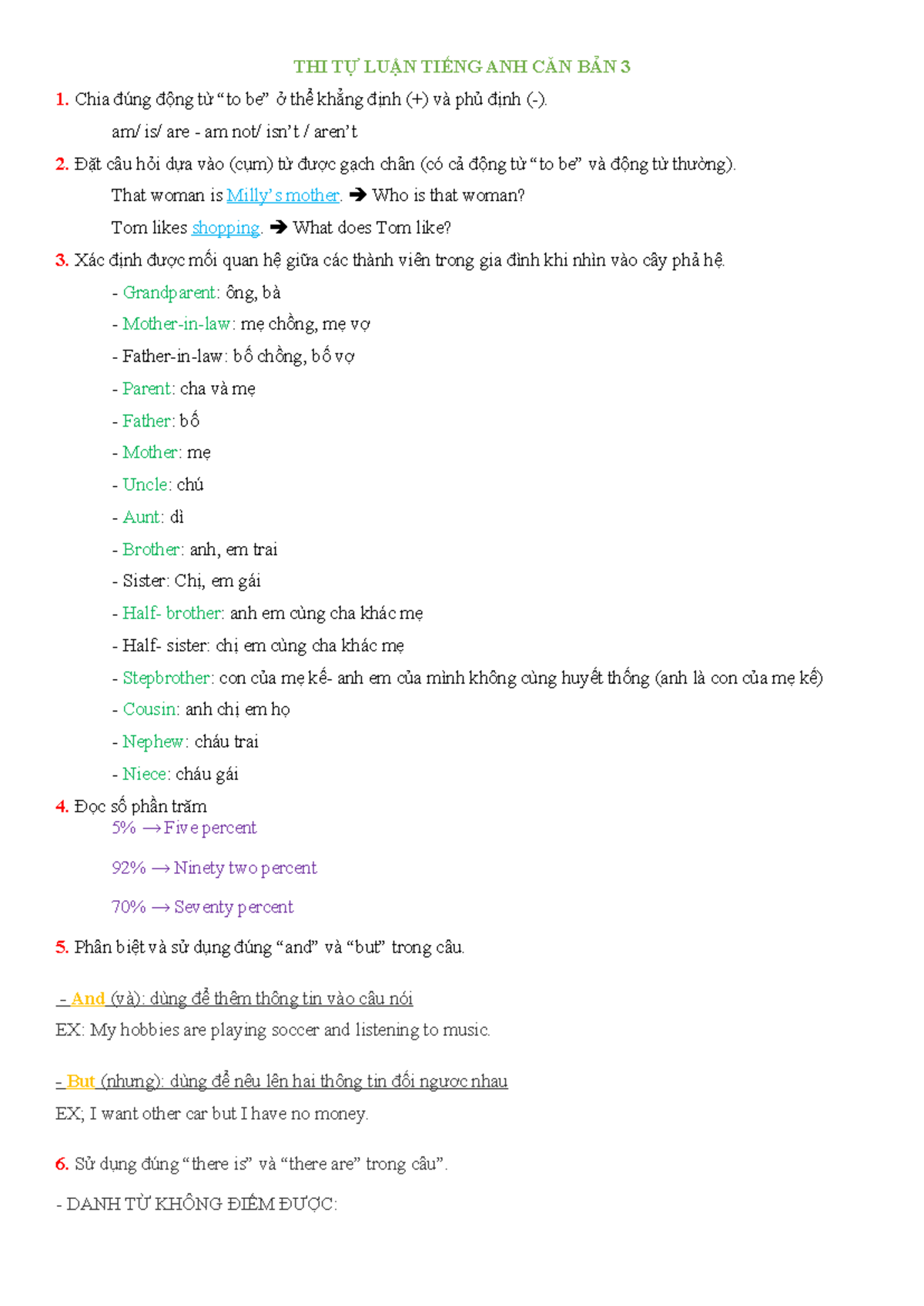 Tự Luận Cuối Kì TACB3 - không - THI TỰ LUẬN TIẾNG ANH CĂN BẢN 3 Chia đúng động từ “to be” ở thể ...