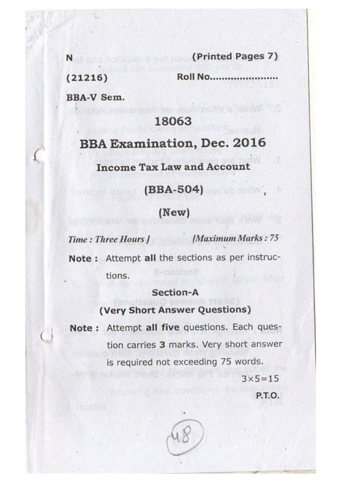 Bba306 income tax question paper last five year - bechlore of business ...