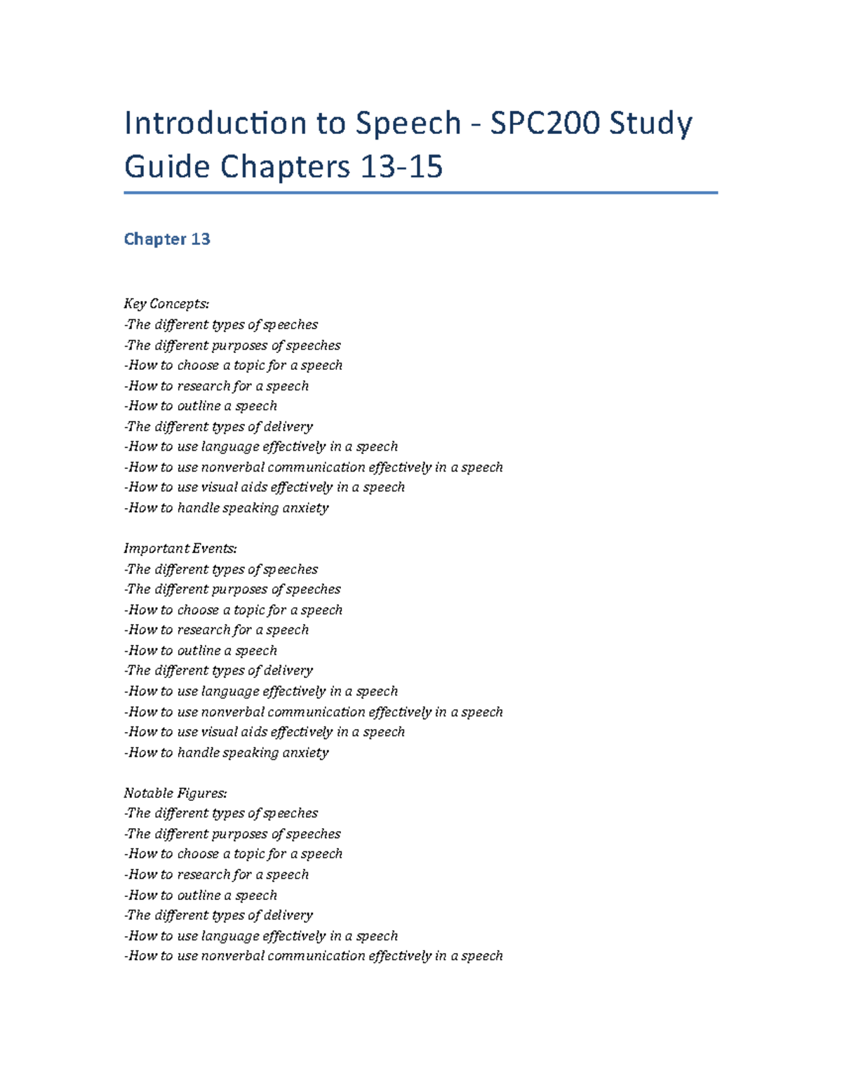 Introduction to Speech - SPC200 Study Guide Chapters 13-15 ...