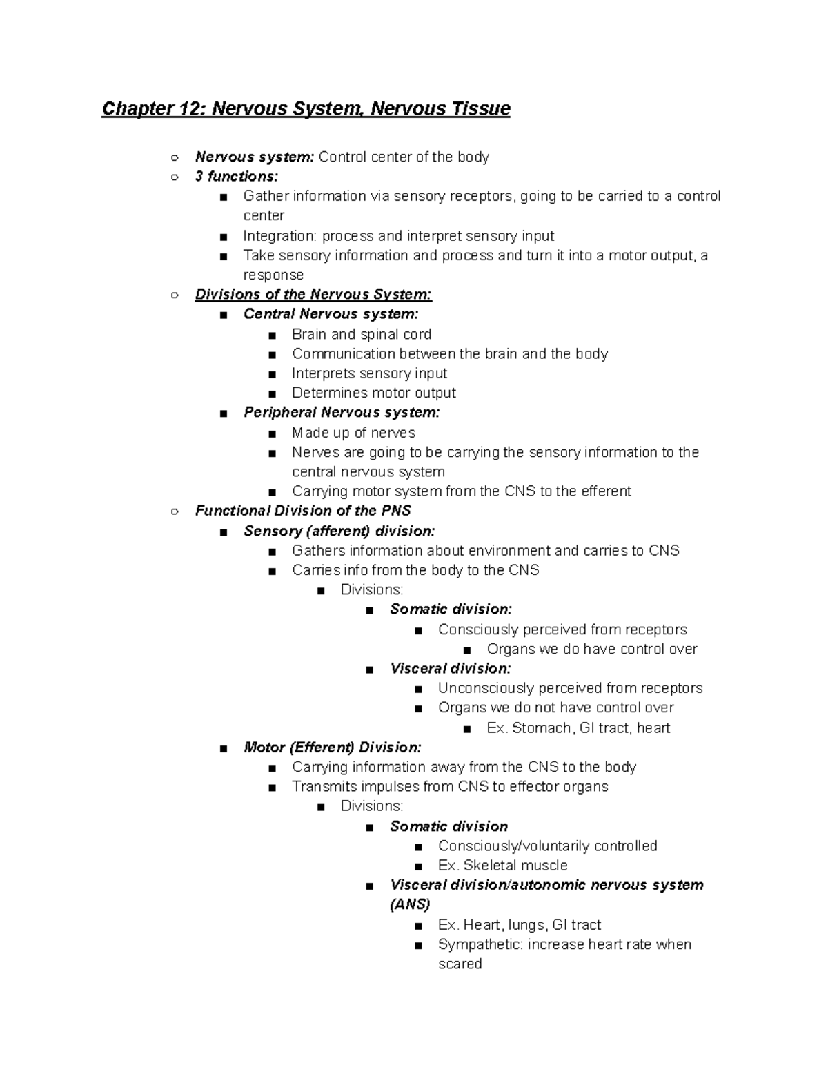 Chapter 12 Nervous System, Nervous Tissue - Chapter 12: Nervous System ...