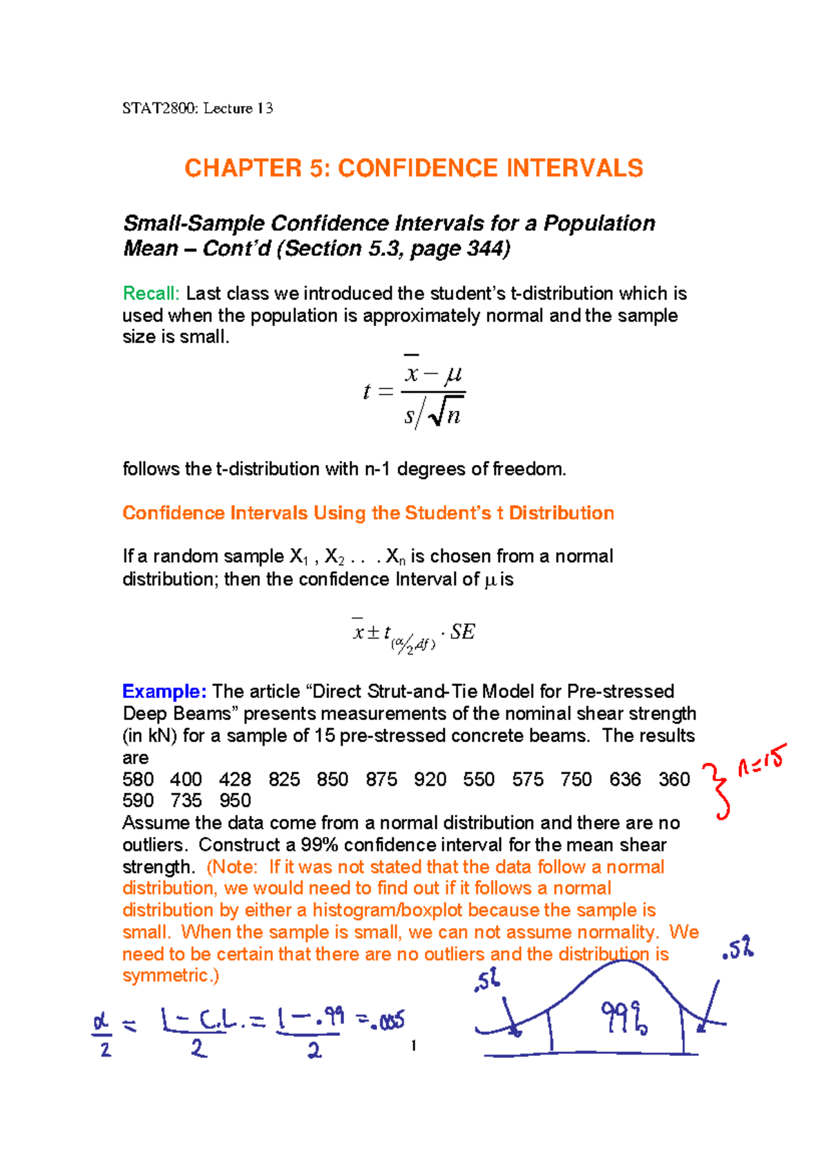 Lec130 - Stats lecture food. - CHAPTER 5: CONFIDENCE INTERVALS Small ...