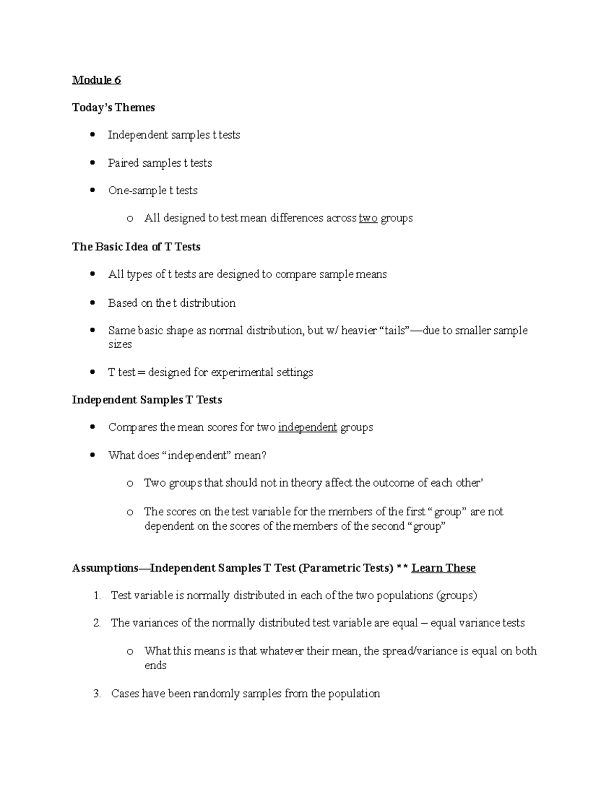 Module 6 - Notes - Module 6 Today’s Themes Independent samples t tests ...