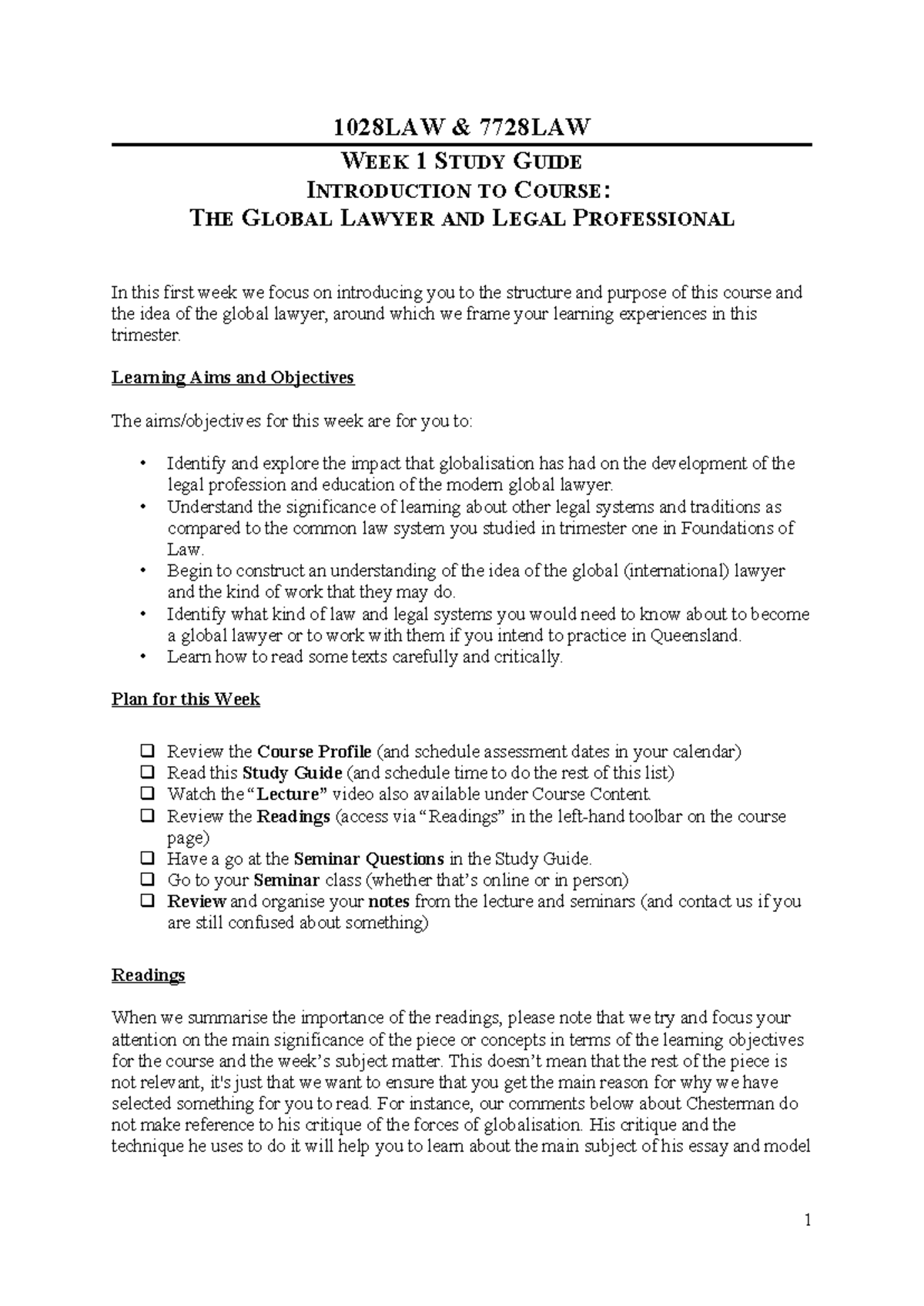 Week 1 Study Guide 2022 - 1028LAW & 7728LAW WEEK 1 STUDY GUIDE ...