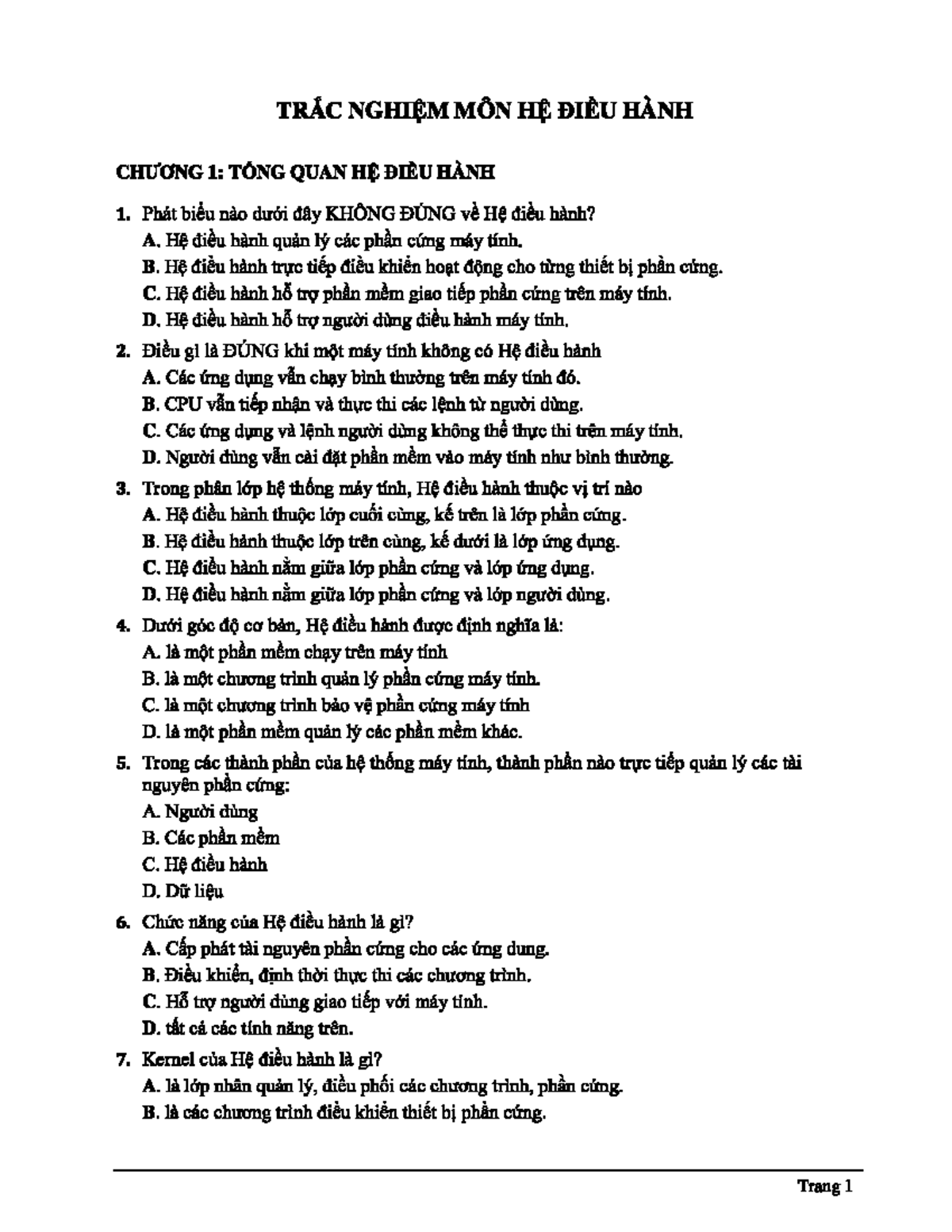 On Tap HDH Trac Nghiem All - Score - Studocu