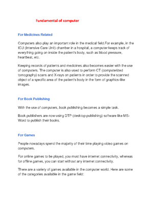 Assignment on Fundamental of computer - Fundamental Of Computers - Studocu