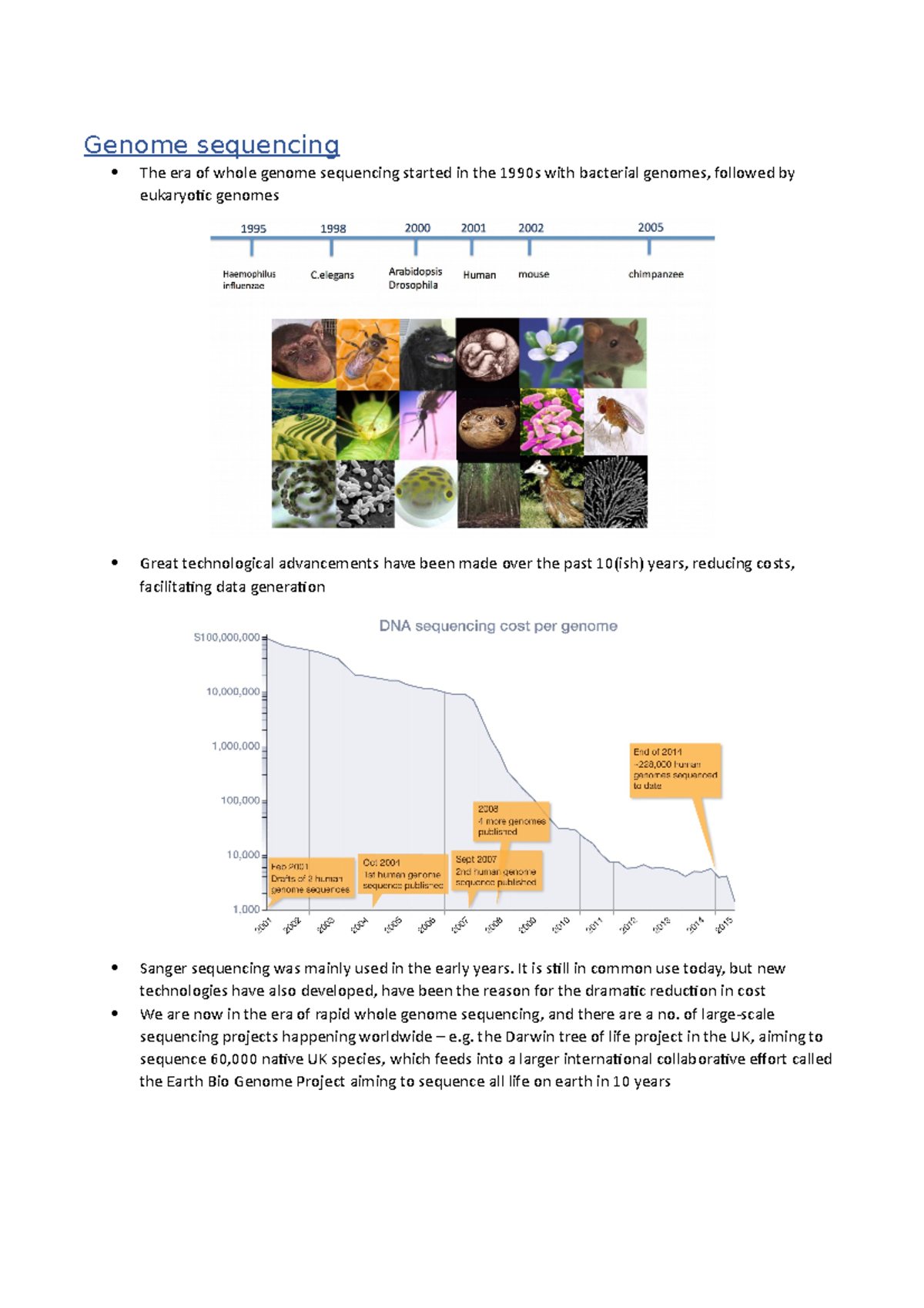 Genomes - Lecture notes 8 - Genome sequencing The era of whole genome ...
