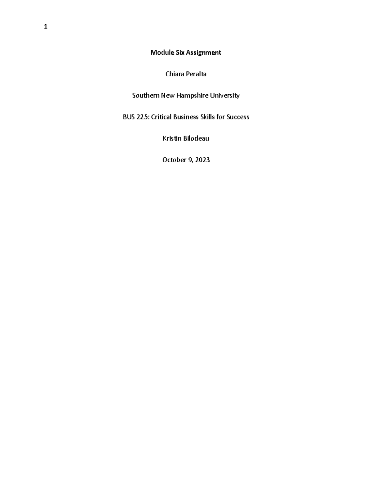 BUS225 Module Six Assignment - 1 Module Six Assignment Chiara Peralta ...