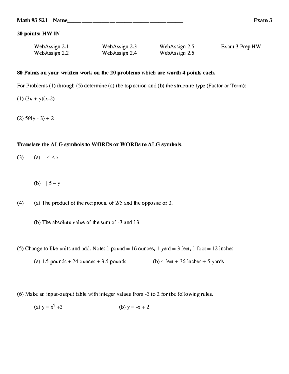 Math93 Section21 Eposide3 Algebra 1. - Math 93 S21 Name