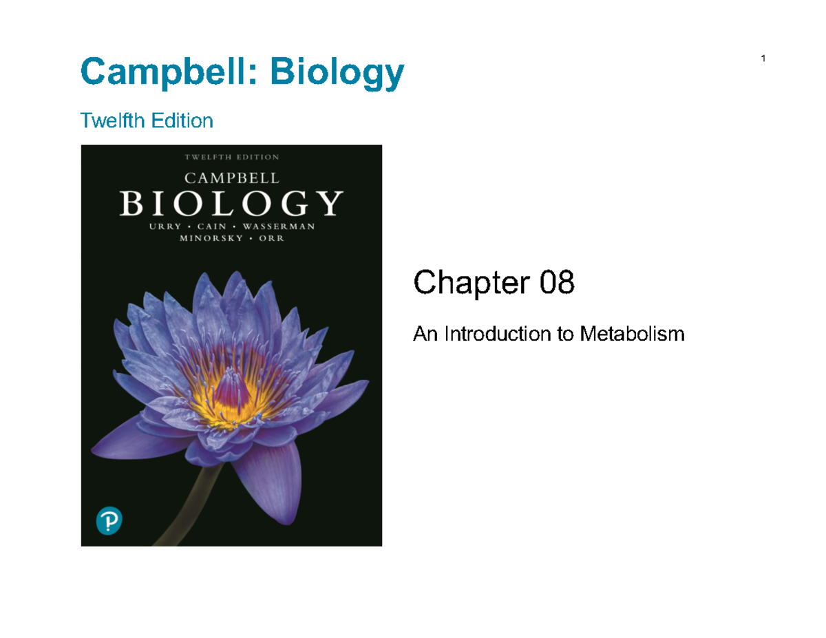 Topic 10 Introduction Metabolism - Campbell: Biology Twelfth Edition Chapter 08 An Introduction ...