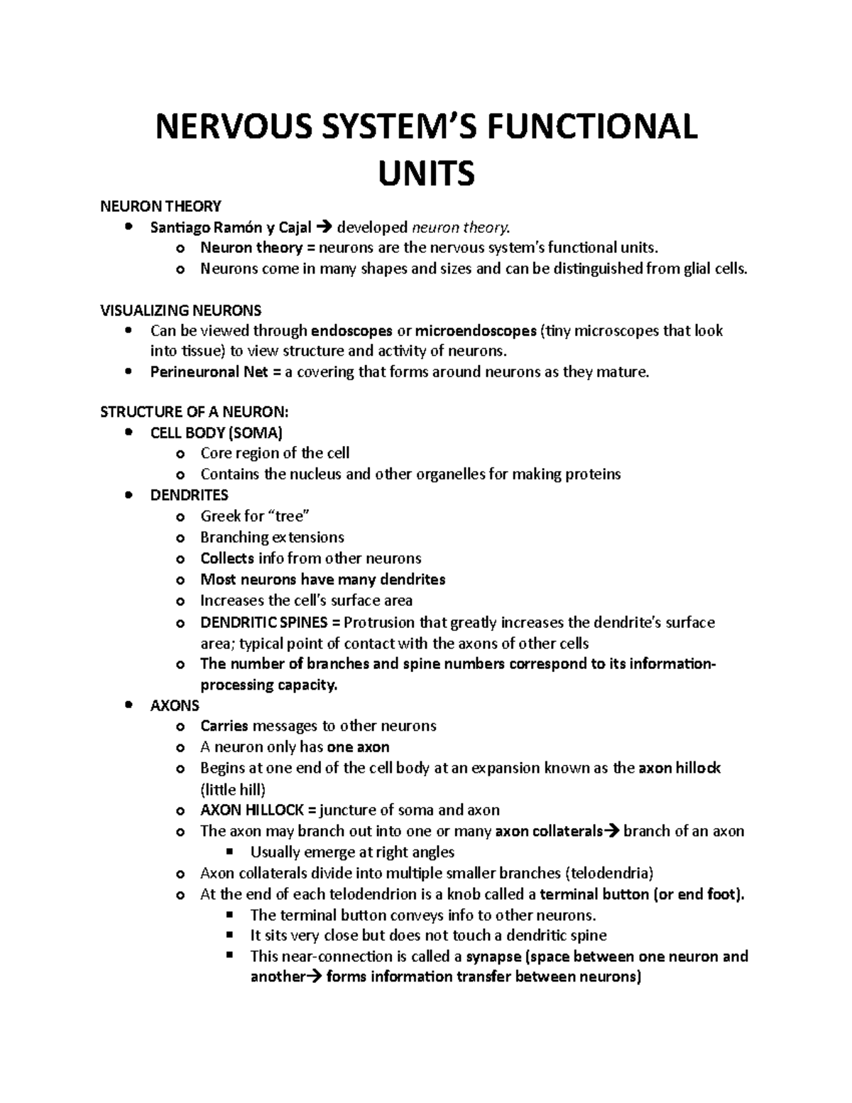 Chpt 3 - Functional Units - NERVOUS SYSTEM’S FUNCTIONAL UNITS NEURON ...