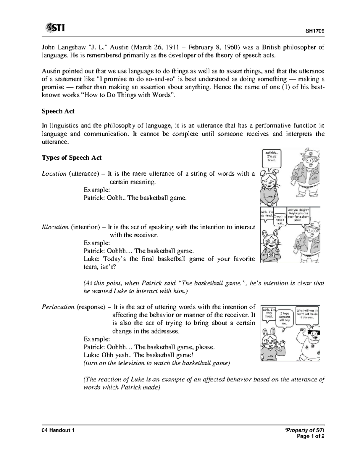 Speech Act - Oral Communication - STI Handouts - SH 04 Handout 1 ...