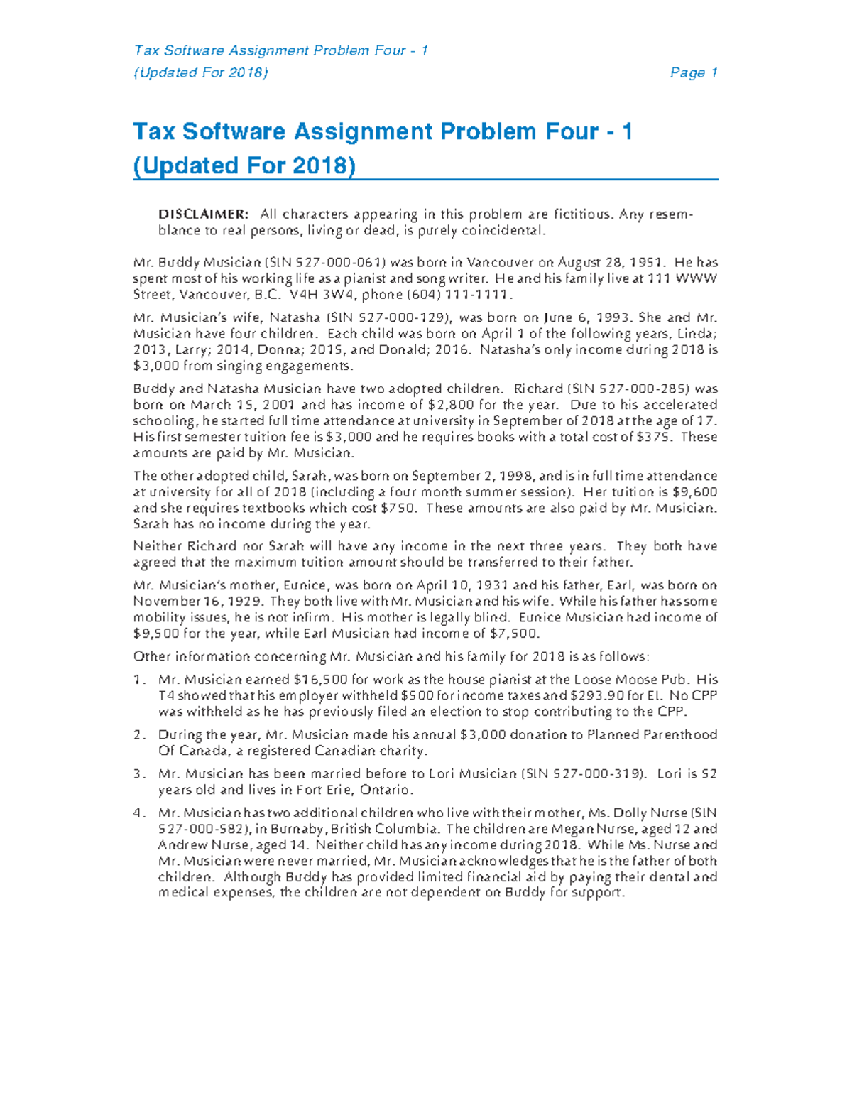 Assignment Software Problems Chapter 04 (3 problems 2018 ) - Tax Software Assignment Problem ...