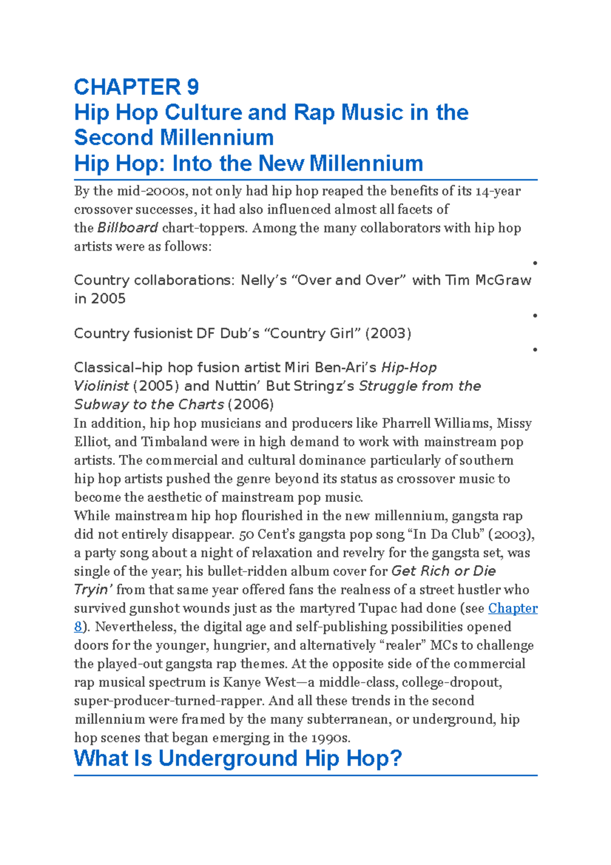 Chapter 9 - Lecture notes 1 - CHAPTER 9 Hip Hop Culture and Rap Music ...