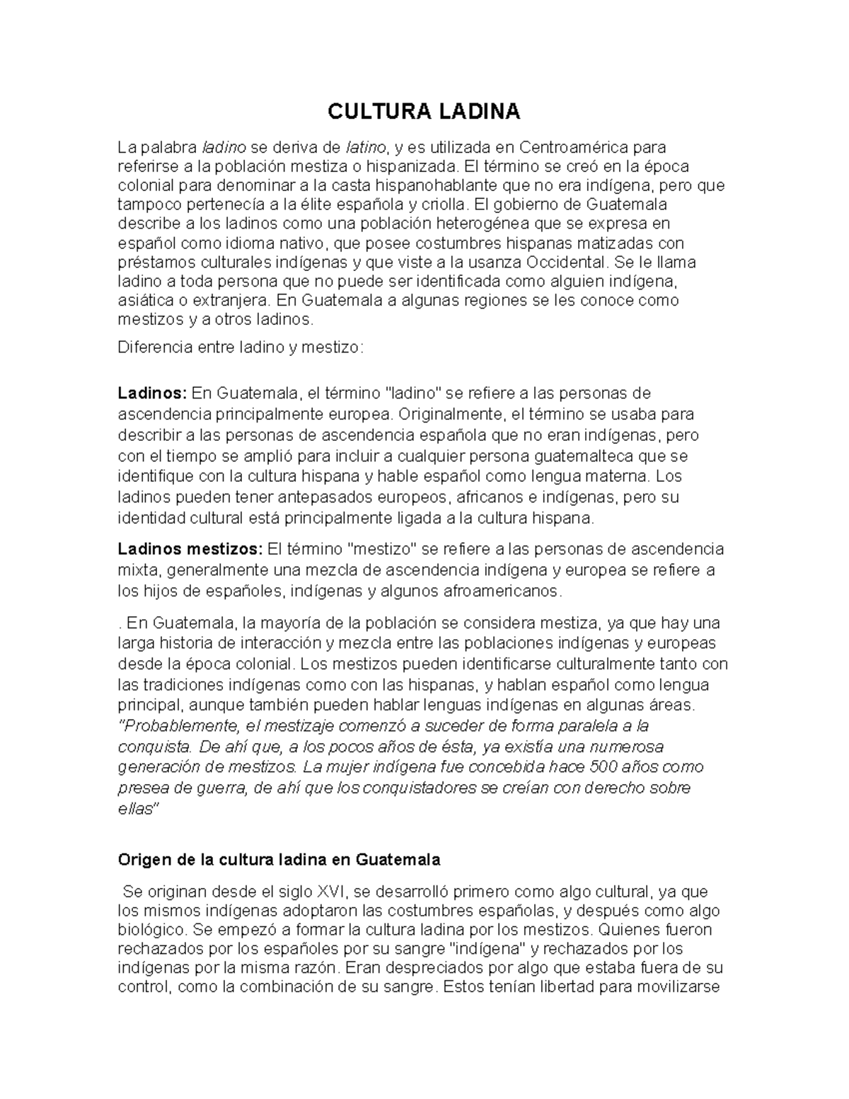 Cultura Ladina - ensayo - CULTURA LADINA La palabra ladino se deriva de ...