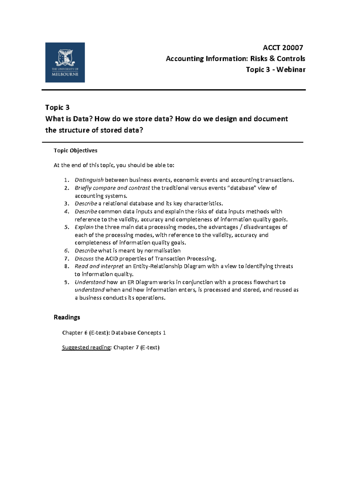 Topic 3 Webinar - Student Version - ACCT 20007 Accounting Information ...