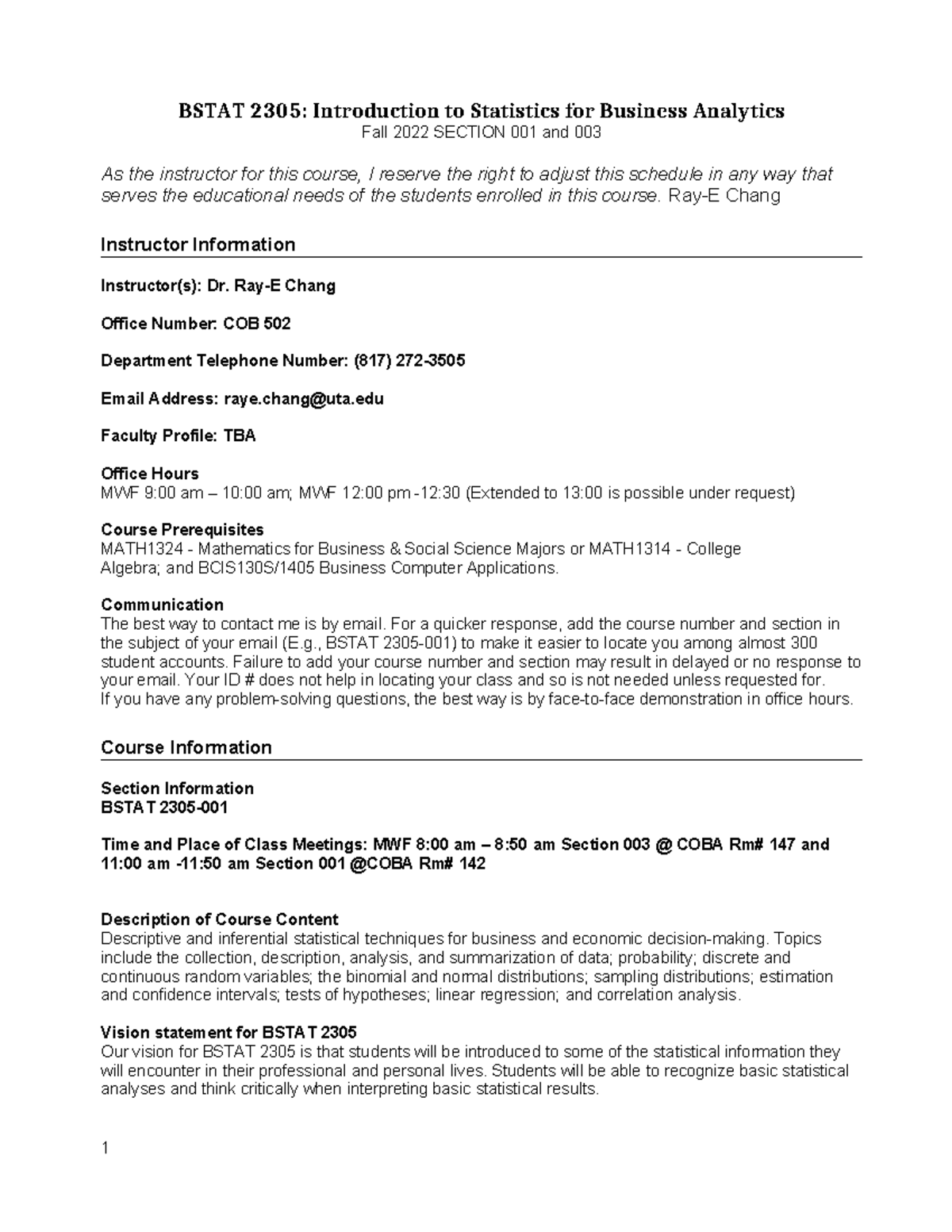 2022-FALL 2228- Bstat-2305-001 (1) copy - BSTAT 2305: Introduction to ...