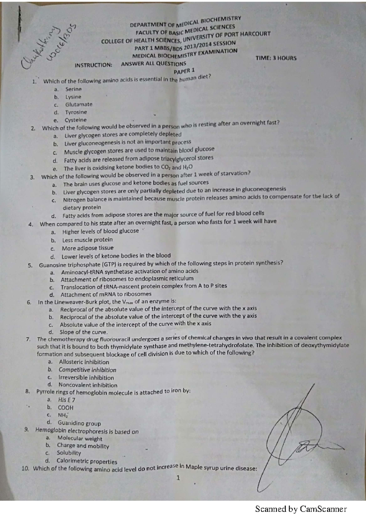 BCH MB MCQ 2013-2014 - notes - Medical Biochemistry I - Studocu