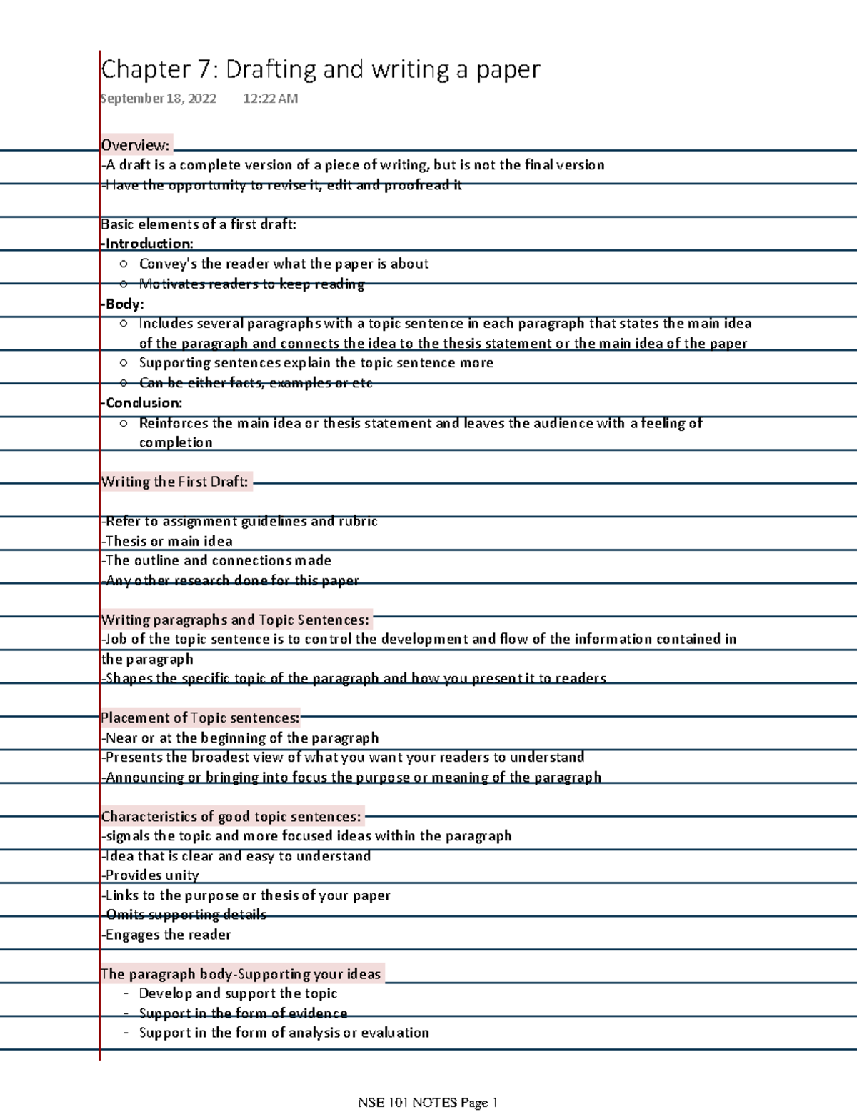 Chapter 7 Drafting and writing a paper - Overview: -A draft is a ...