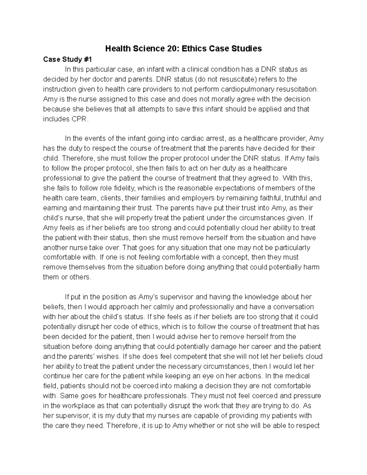 HSC20 Ethics Case Studies - Health Science 20: Ethics Case Studies Case ...