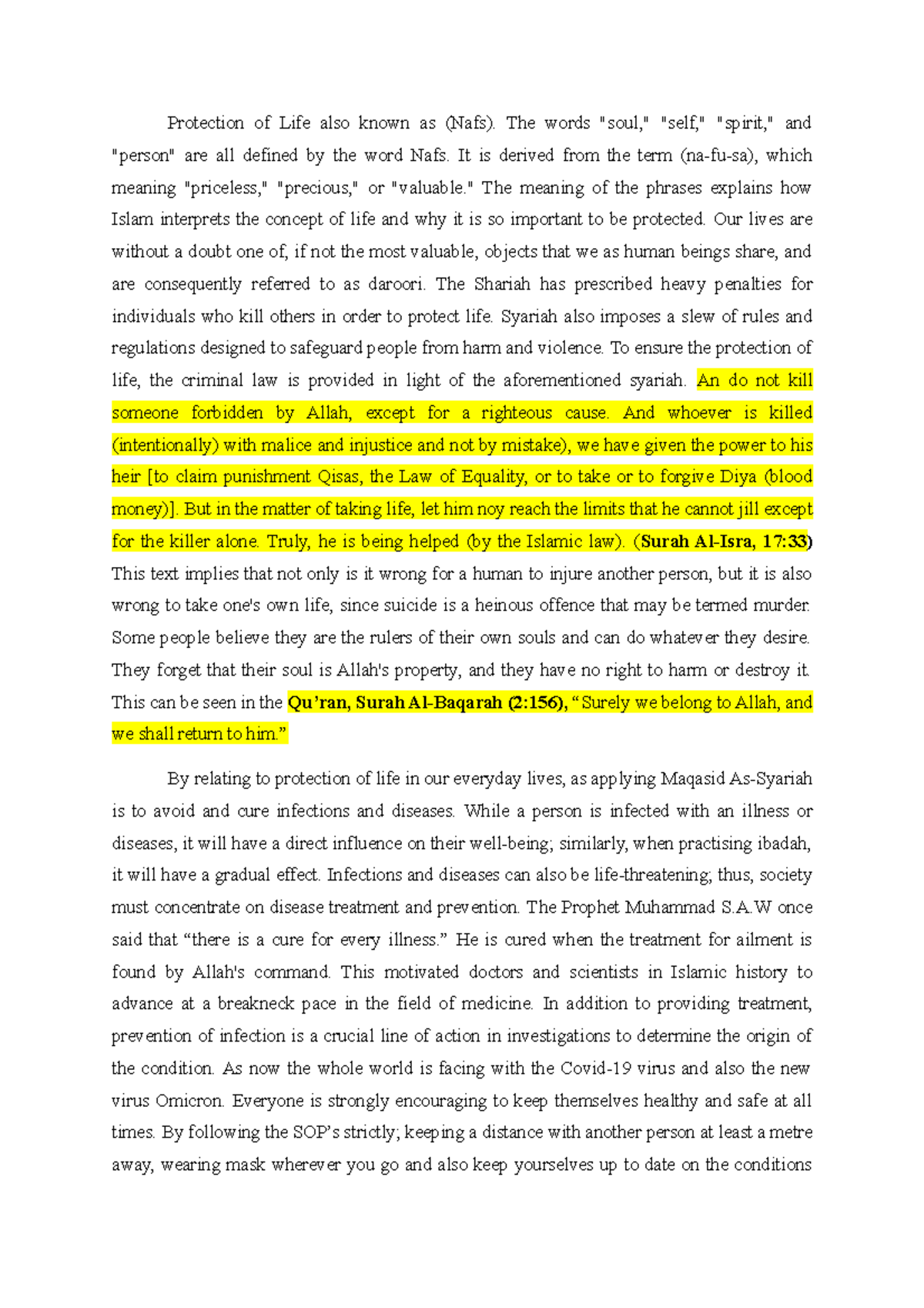 Protection of Life - The words "soul," "self," "spirit," and - Studocu