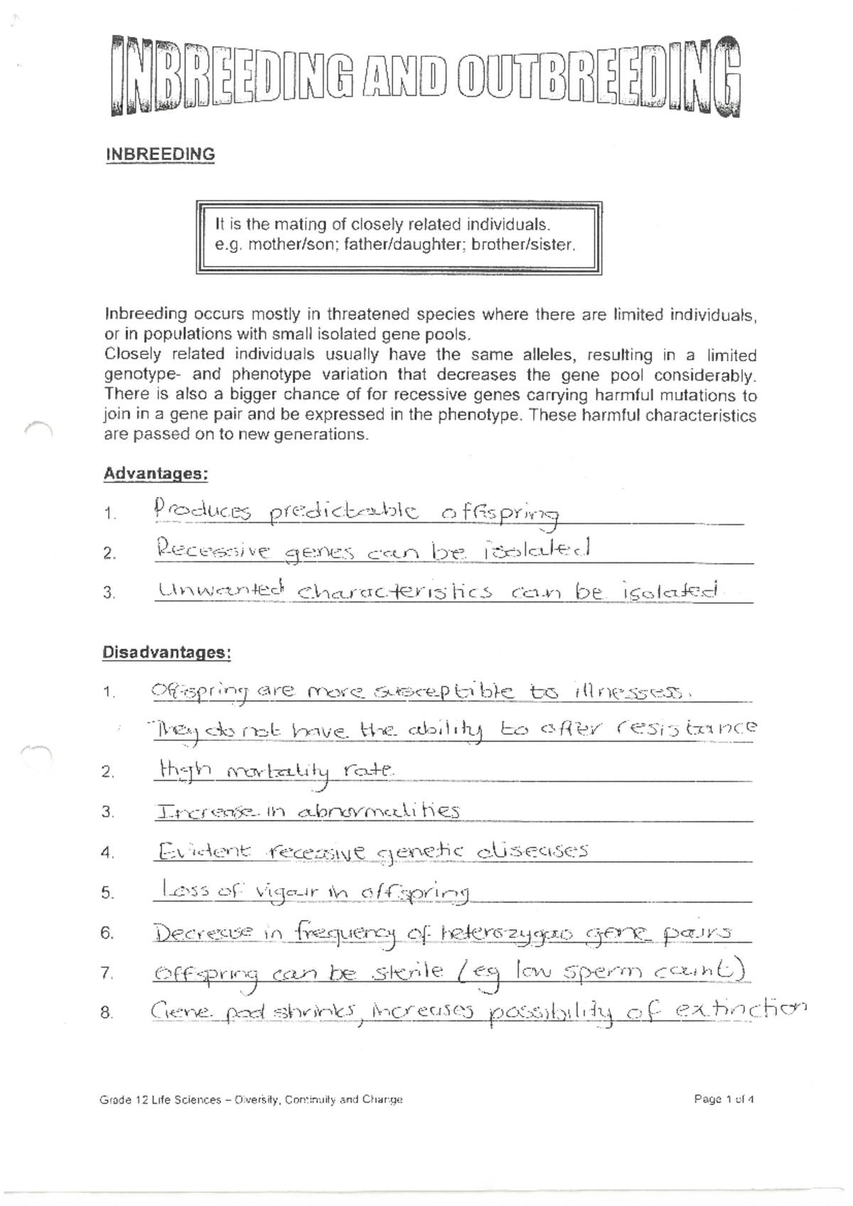 Inbreeding and outbreeding memo - IMBREEDINGARD OUTRREEDING INBREEDING ...