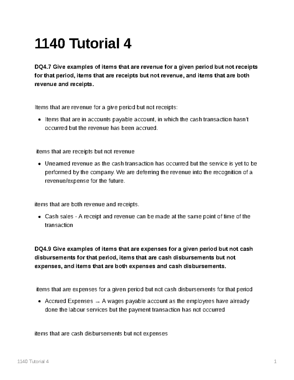 1140 Tutorial 4 - 1140 Tutorial 4 1 1140 Tutorial 4 DQ4 Give examples of items that are revenue ...