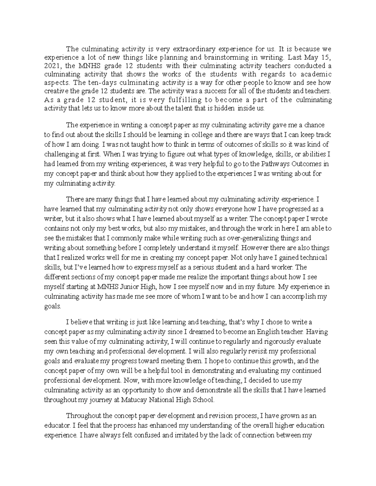 Reflection ON Culminating Activity The Culminating Activity Is Very 