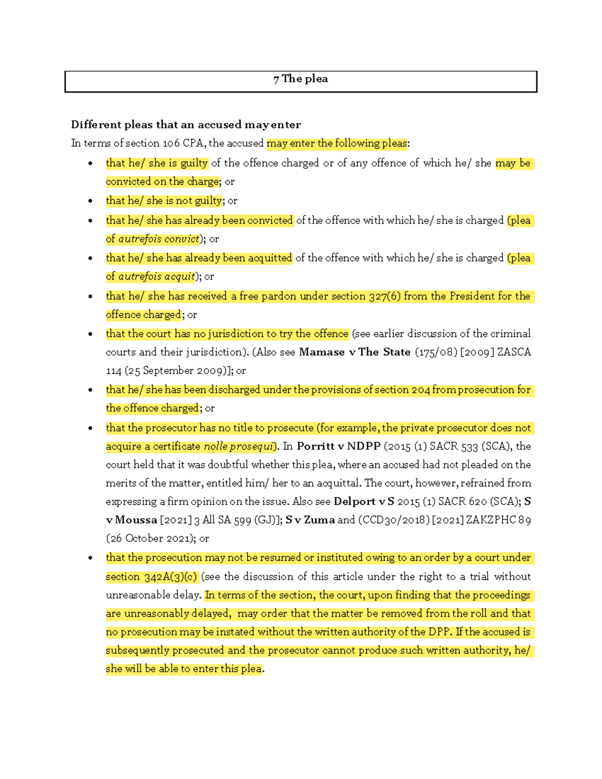 Study Units 7 to 10 - Plea to sentencing - 7 The plea Different pleas ...