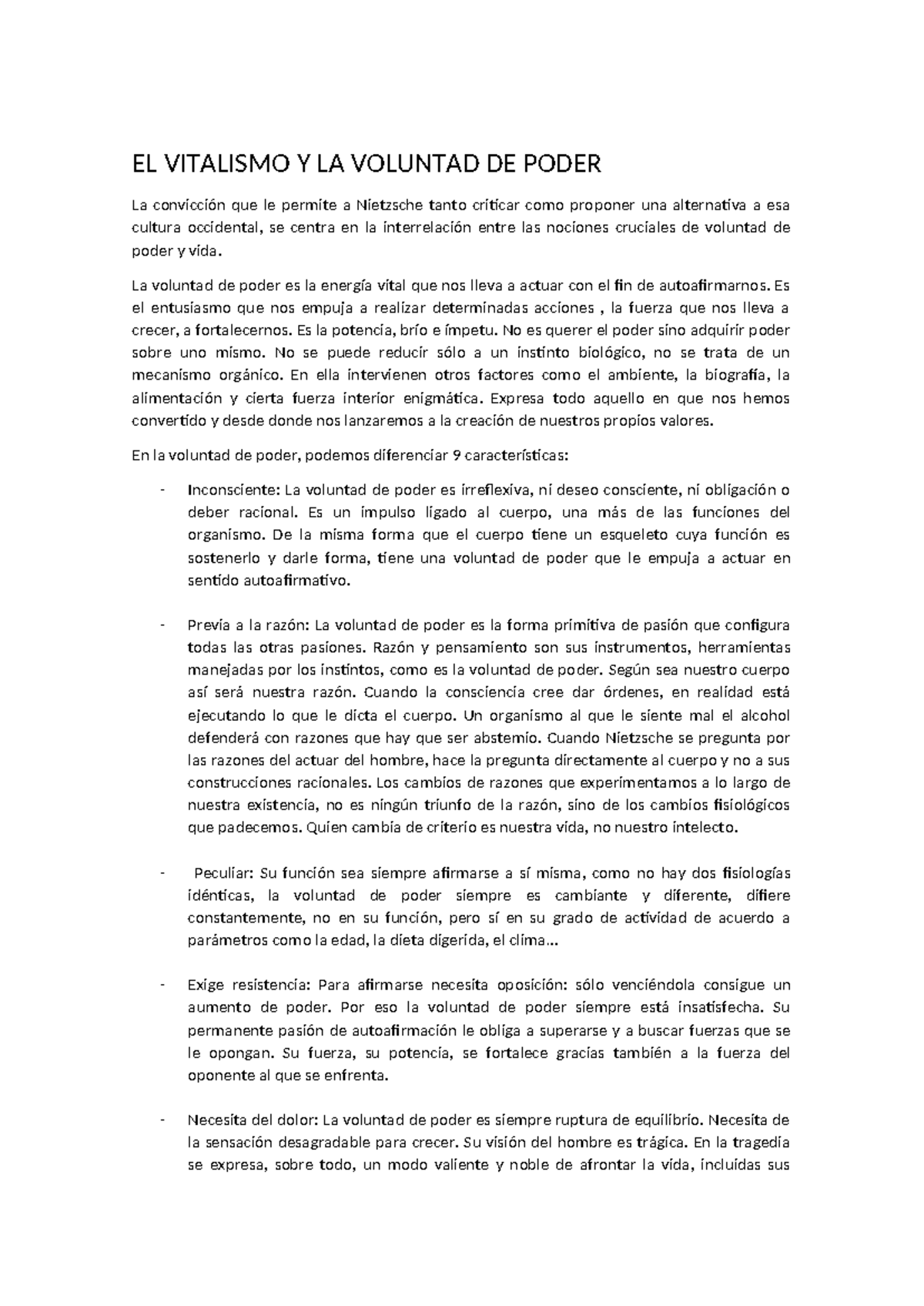 Redacción 5 Nietzsche - EL VITALISMO Y LA VOLUNTAD DE PODER La ...